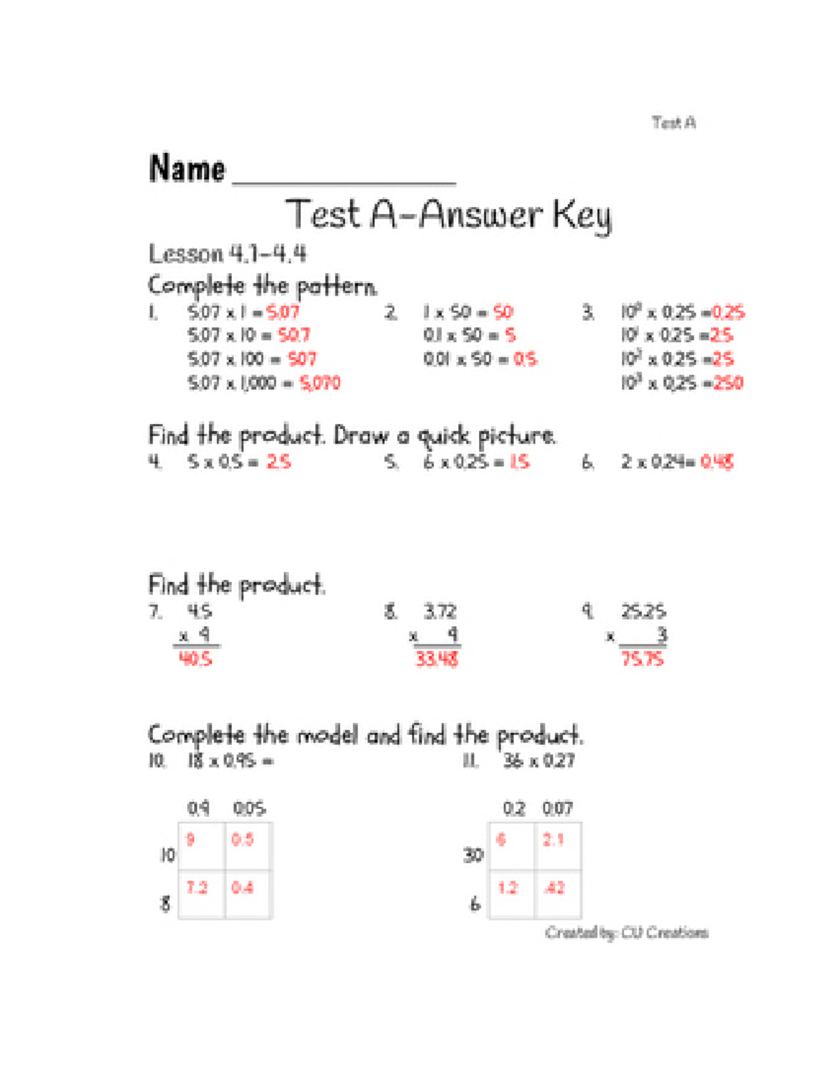 Answers for math - MATH 380 - Test A Name Test Key Lesson Complete the ...