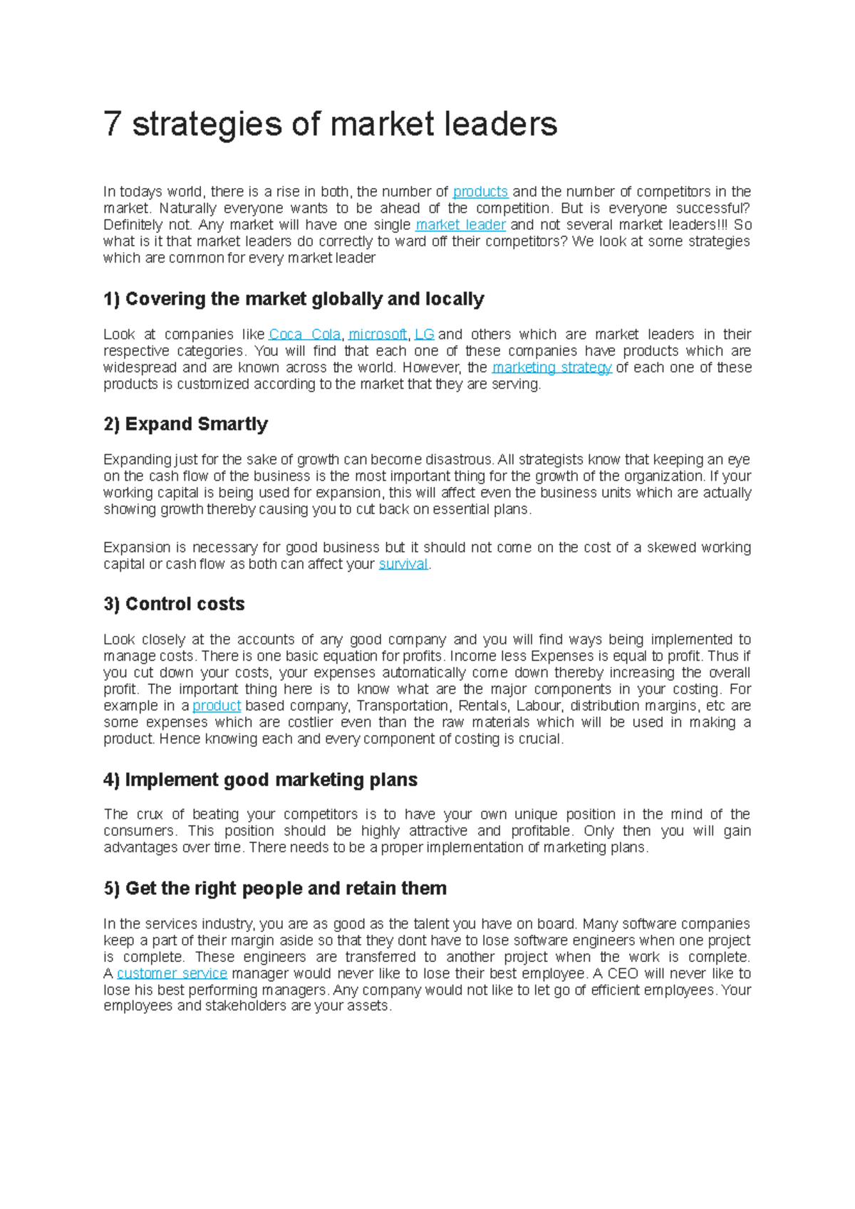 7 strategies of market leaders - Naturally everyone wants to be ahead ...