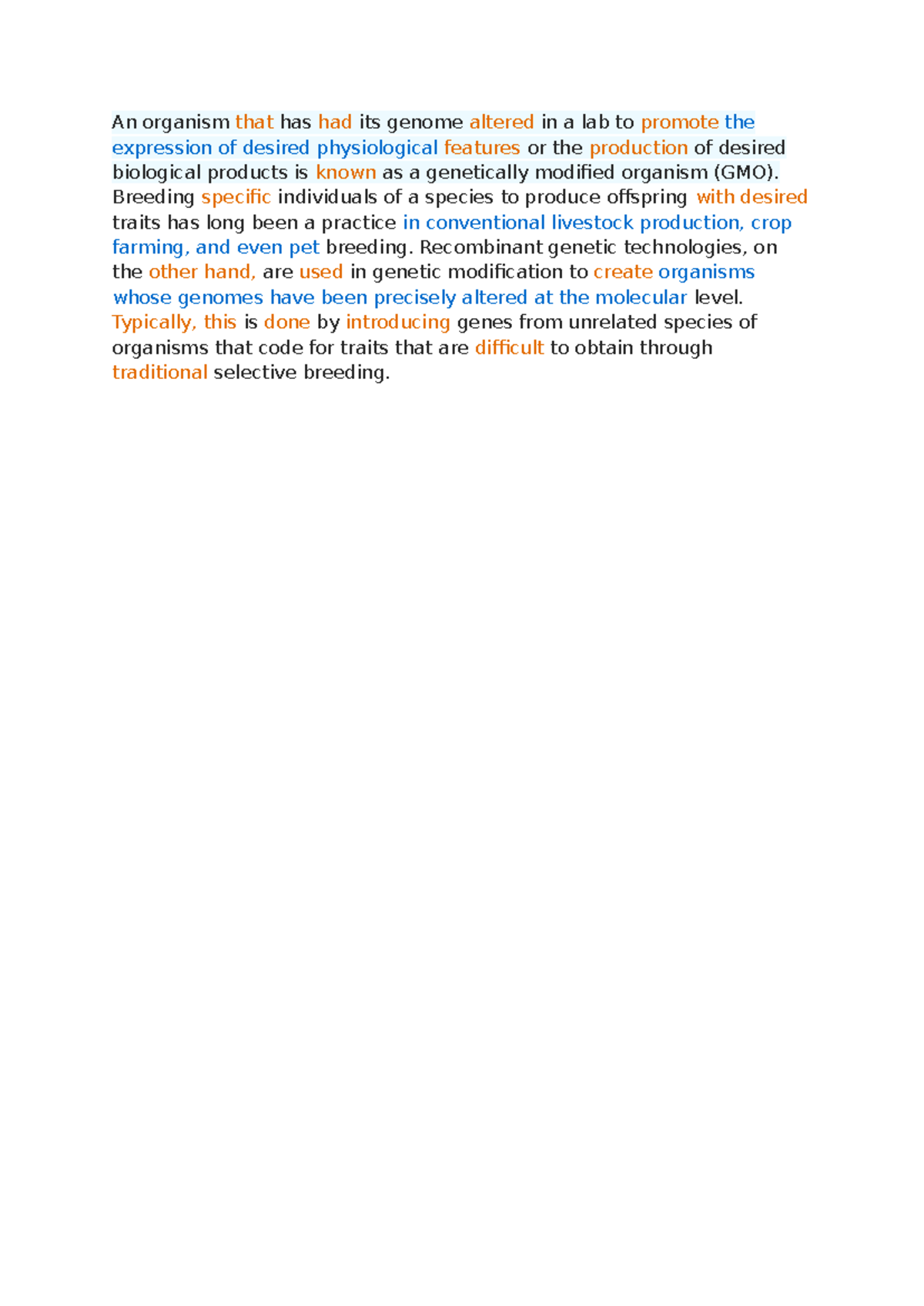 DOC 6 - GMO - An organism that has had its genome altered in a lab to ...