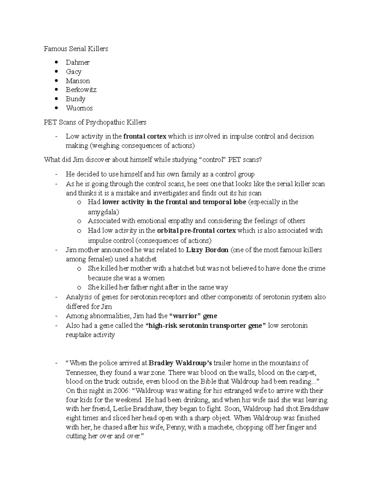 Famous Serial Killers and the Warrior Gene Notes - Famous Serial ...