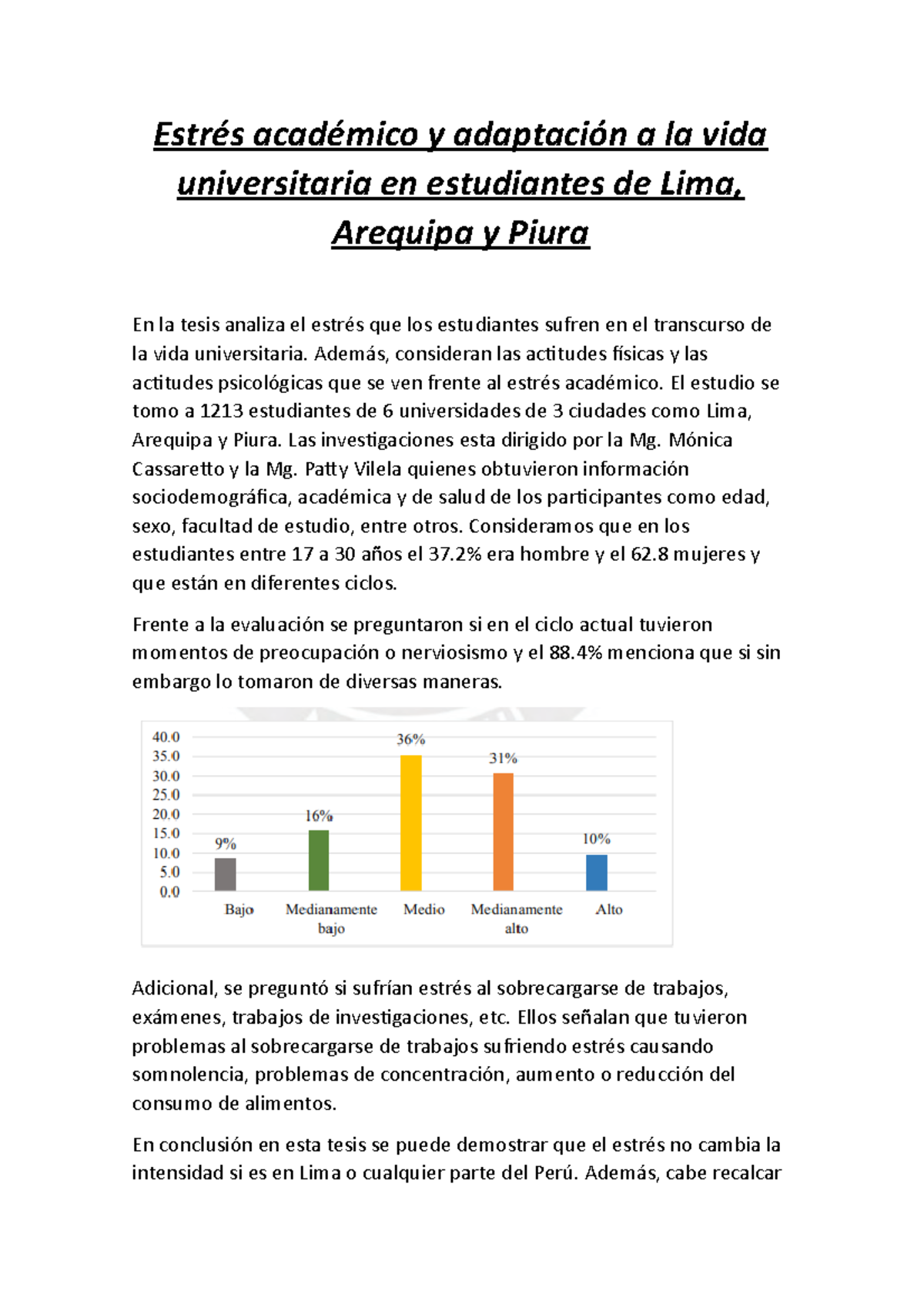 Estrés académico y adaptación a la vida universitaria en estudiantes de ...