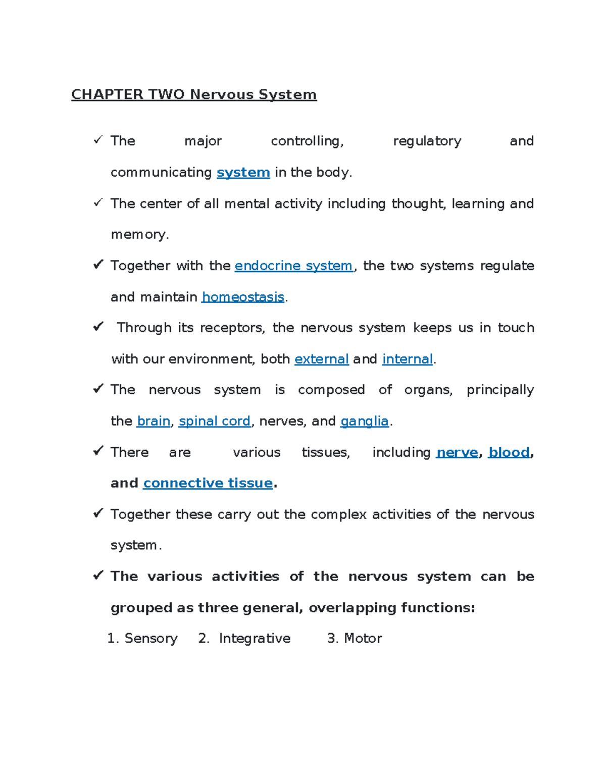 Chapter TWO Nervous Systempresentation - CHAPTER TWO Nervous System The ...
