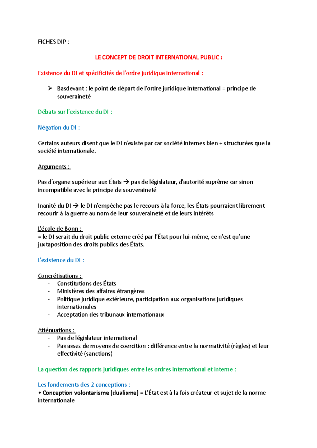Fiches DIP - DROIT INTERNATIONAL PUBLIC - FICHES DIP : LE CONCEPT DE DROIT INTERNATIONAL PUBLIC ...
