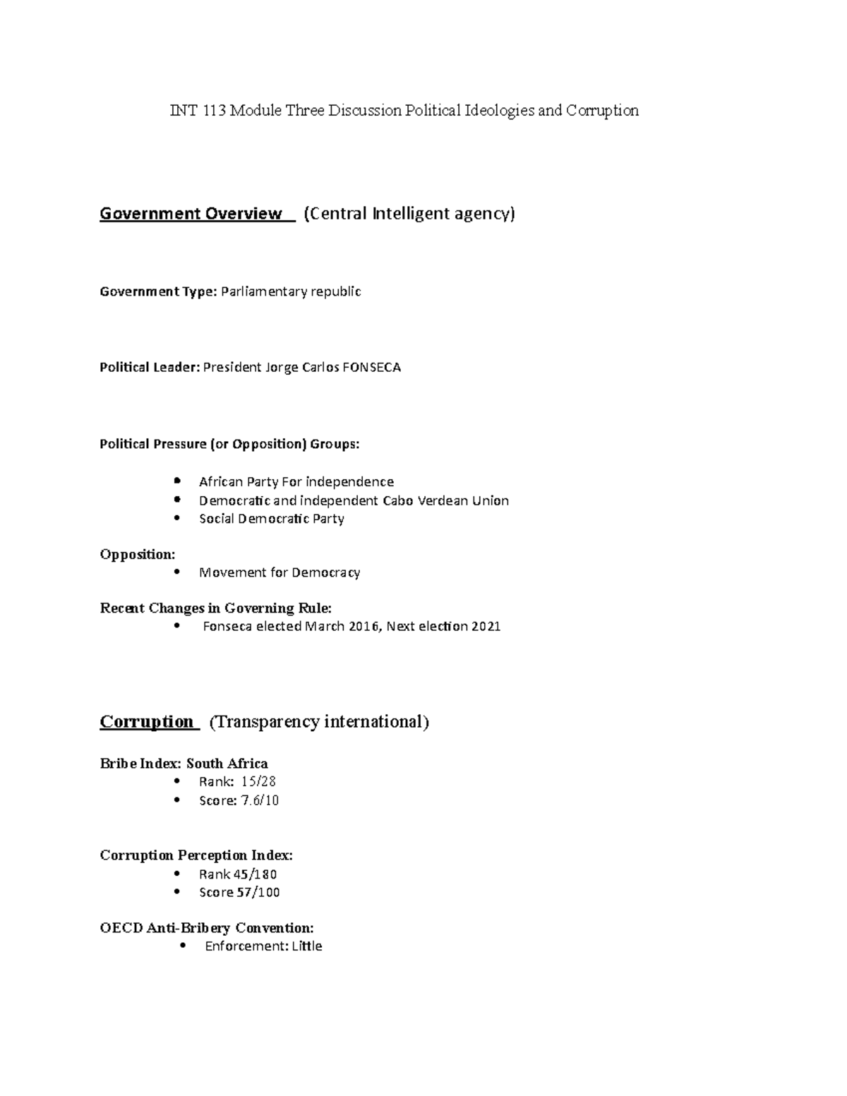 INT 113 Module Three Discussion Political Ideologies and Corruption ...