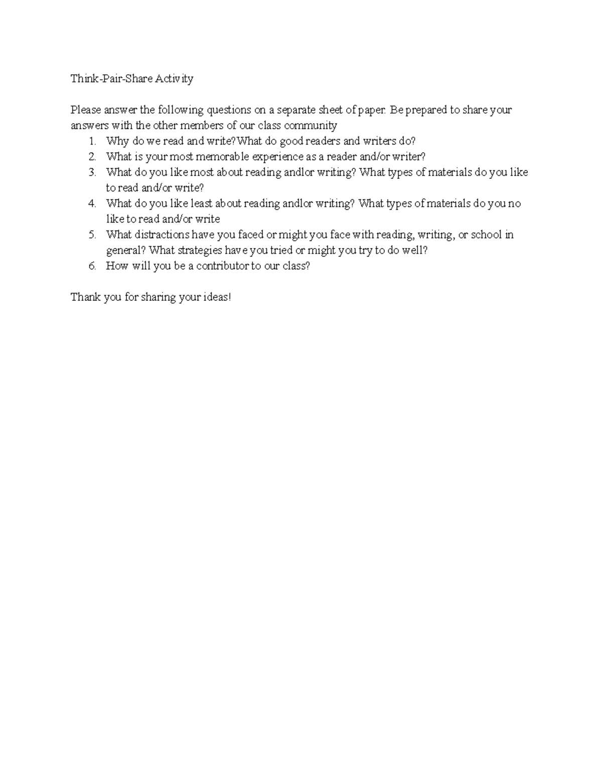 Think-Pair-Share Activity - Think-Pair-Share Activity Please answer the ...