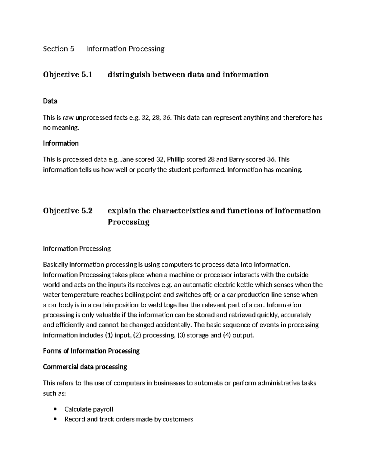 Section 5 - Section 5 Information Processing Objective 5 distinguish ...