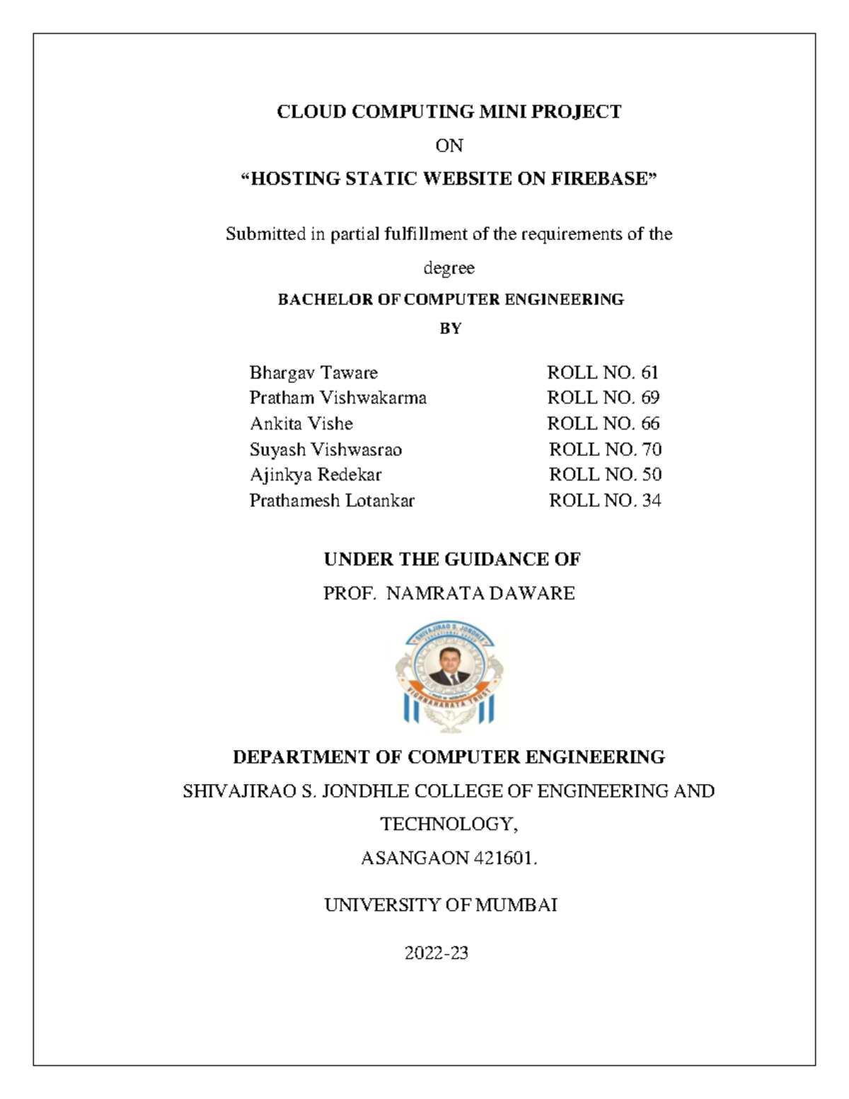 CCL Projct - hrthh - CLOUD COMPUTING MINI PROJECT ON “HOSTING STATIC ...