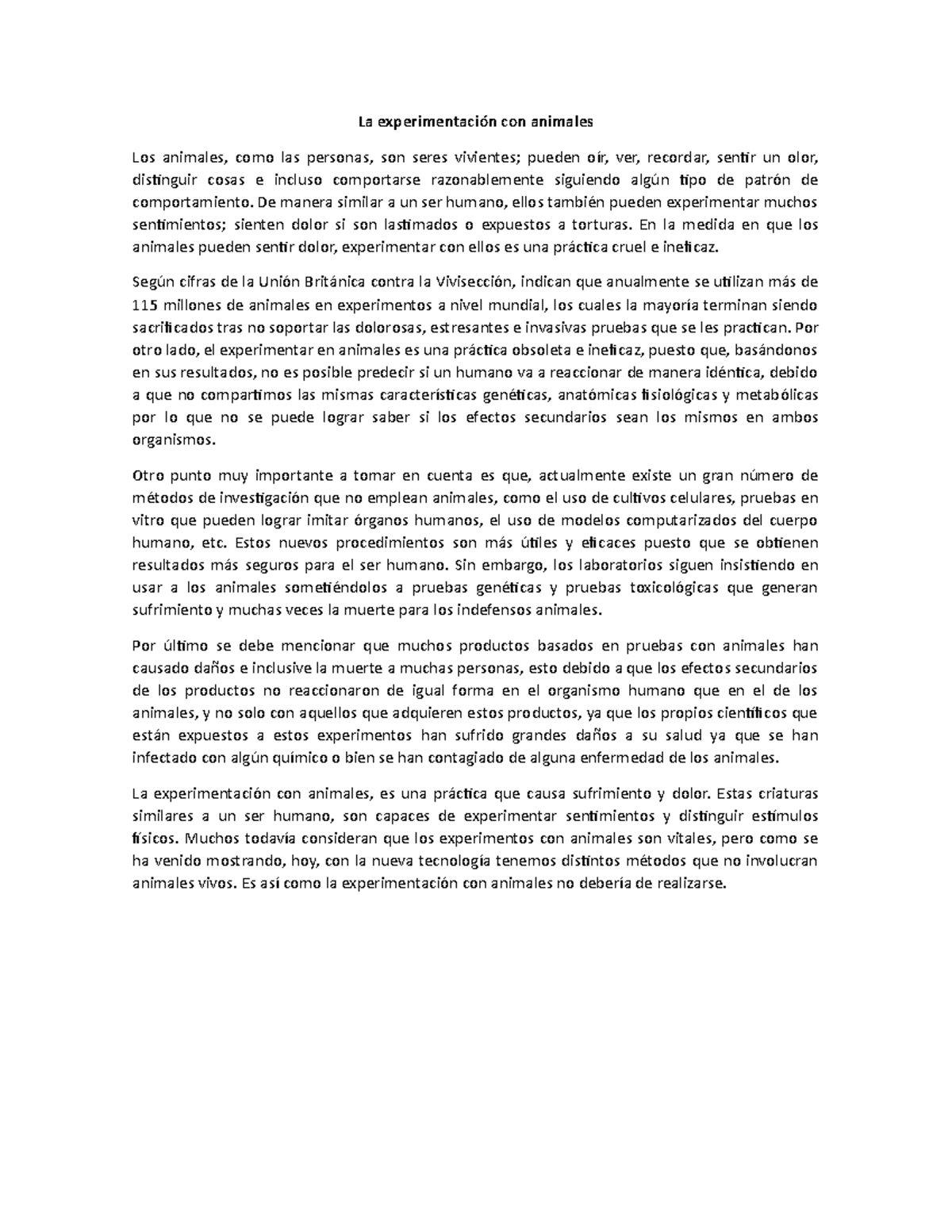 Ensayo argumentativo avance - La experimentación con animales Los ...