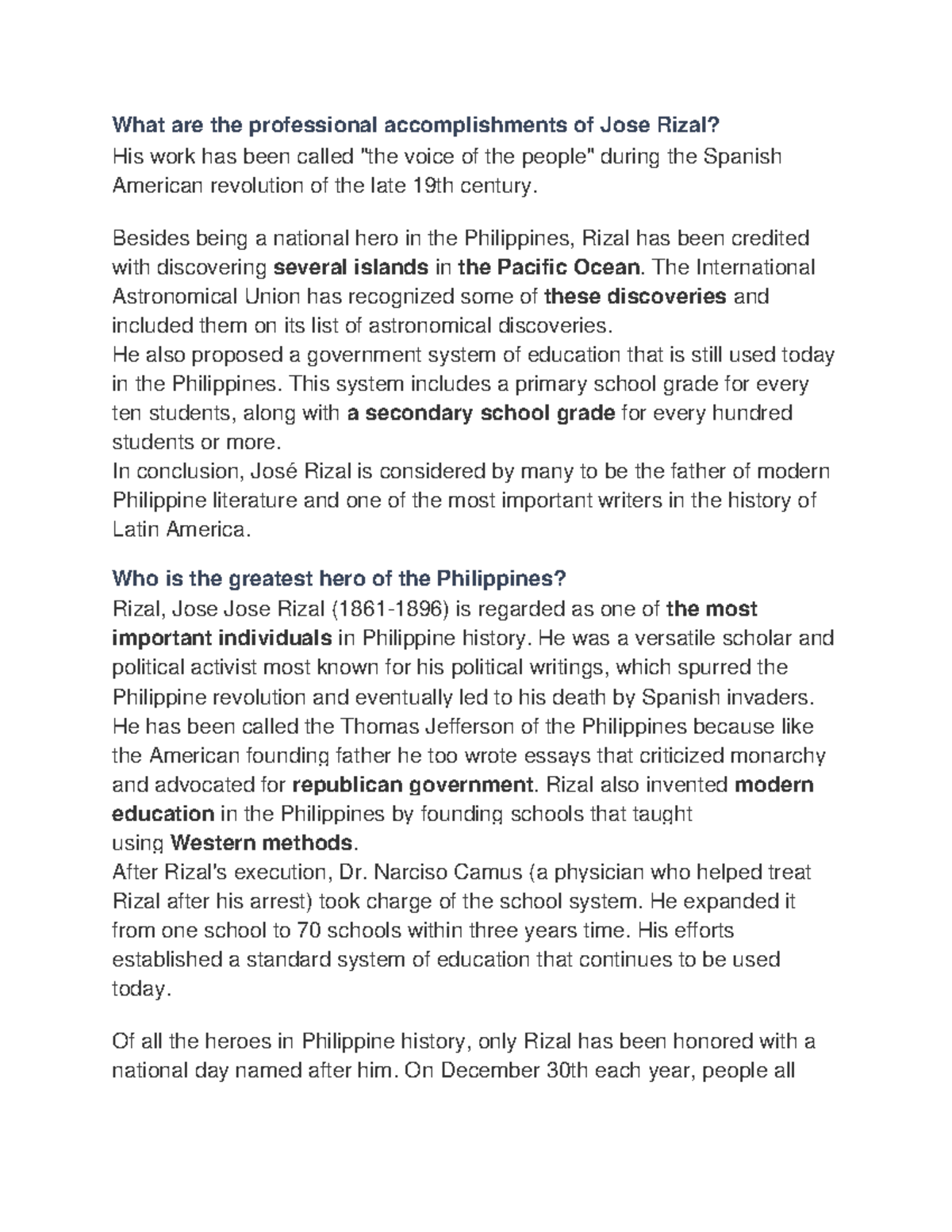 What are the professional accomplishments of Jose Rizal - Besides being ...