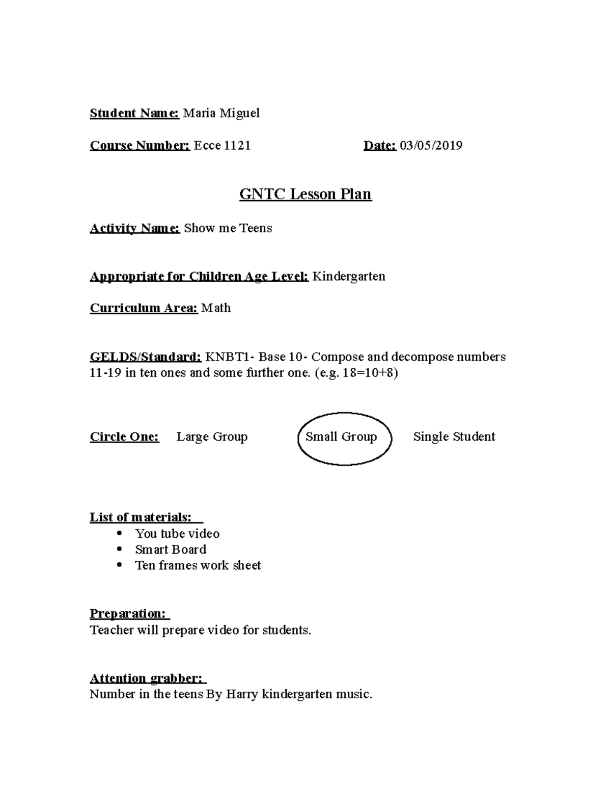 Show me teens Lesson Plan - Student Name: Maria Miguel Course Number ...