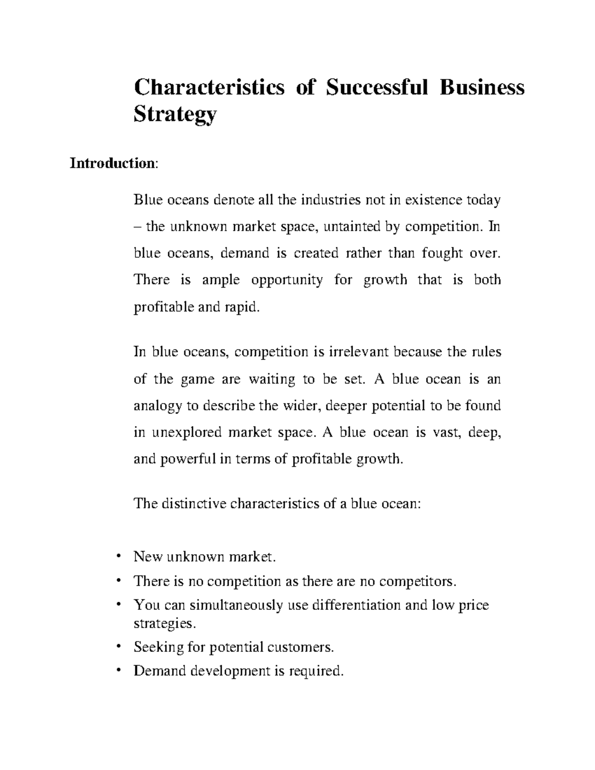 Characteristics of Successful Business Strategy - Characteristics of ...
