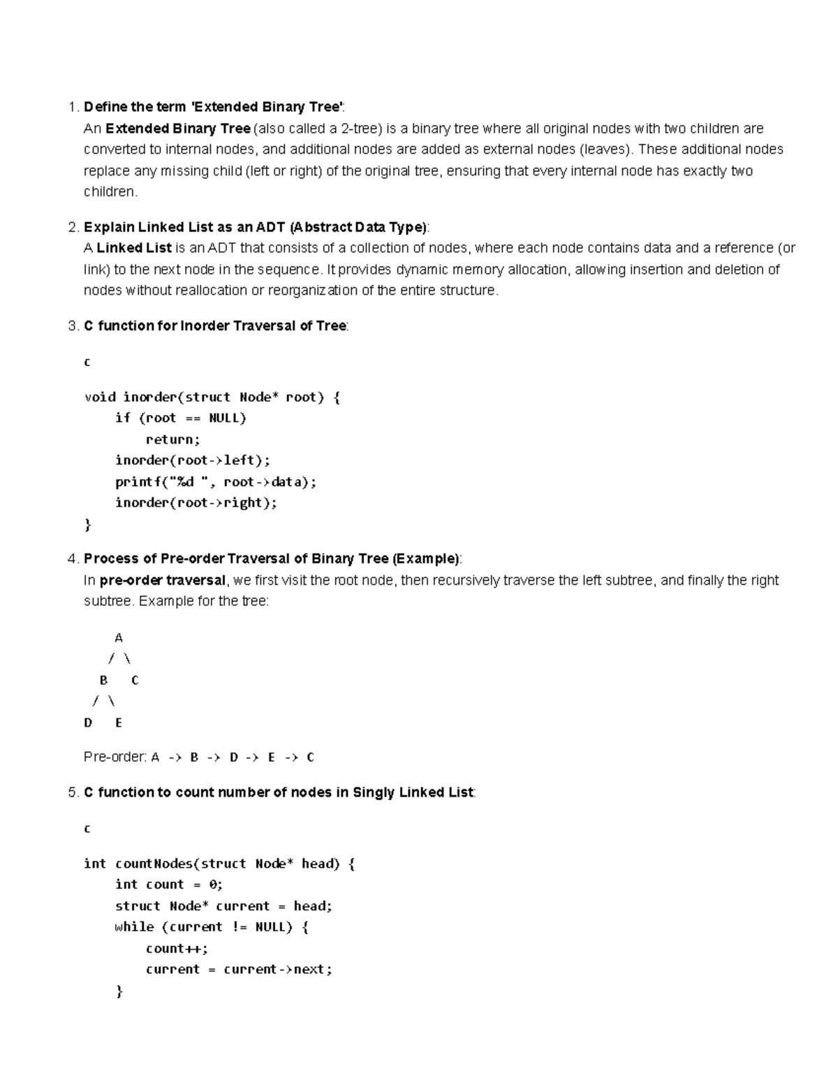 Ds 2 Mark Questions - Define the term 'Extended Binary Tree': An ...