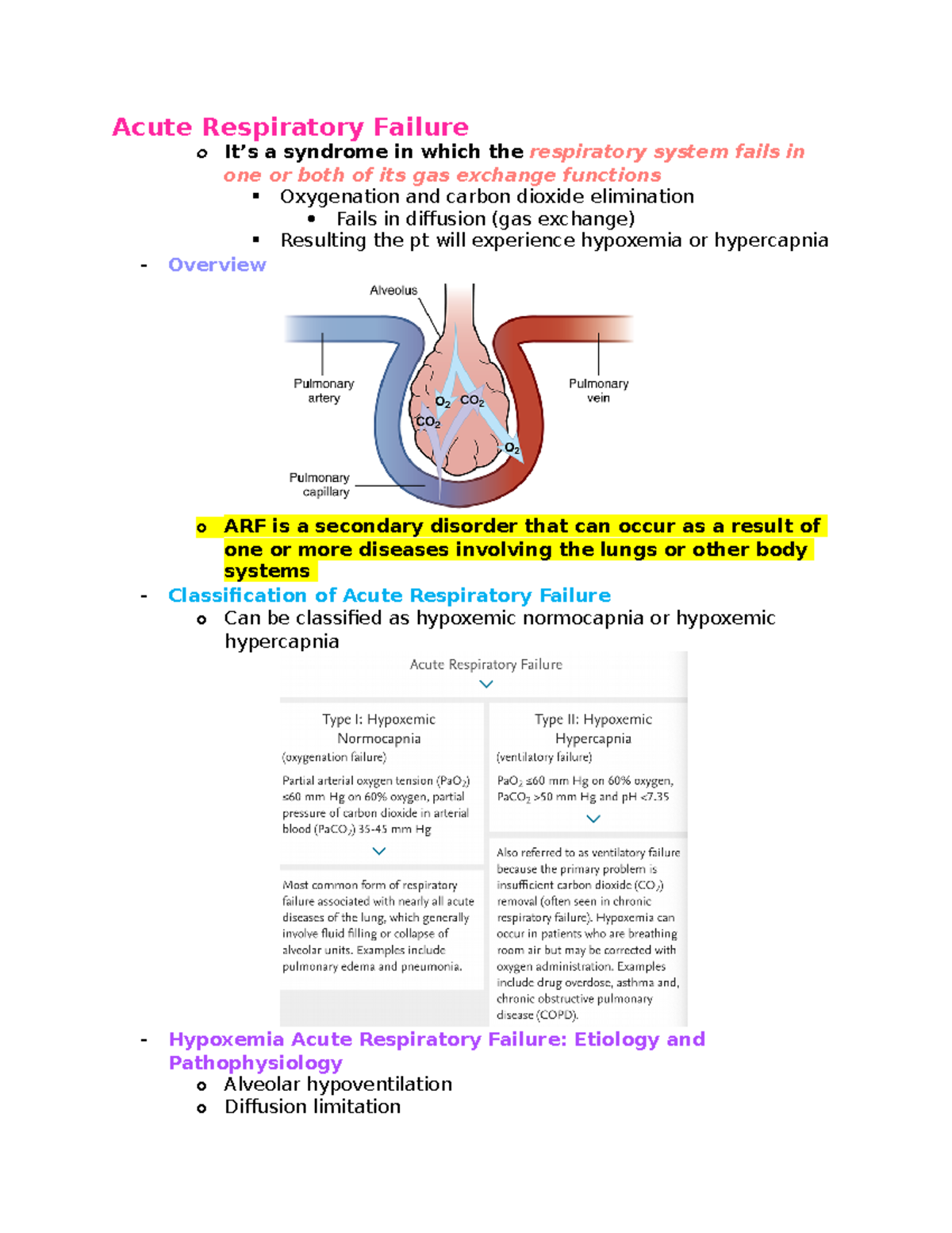 Acute Respiratory Failure Sherpath - Acute Respiratory Failure o It’s a ...
