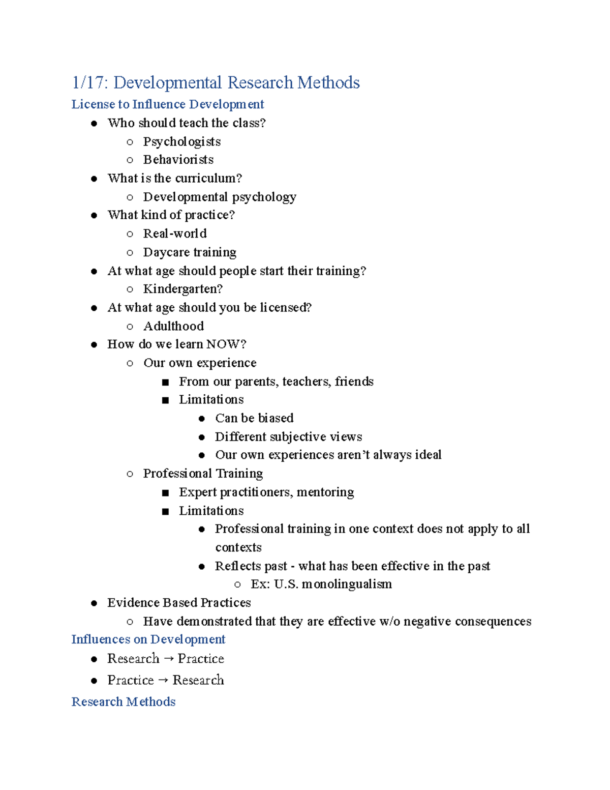 Psych 311: Week 2 (1/17) - 1/17: Developmental Research Methods License ...