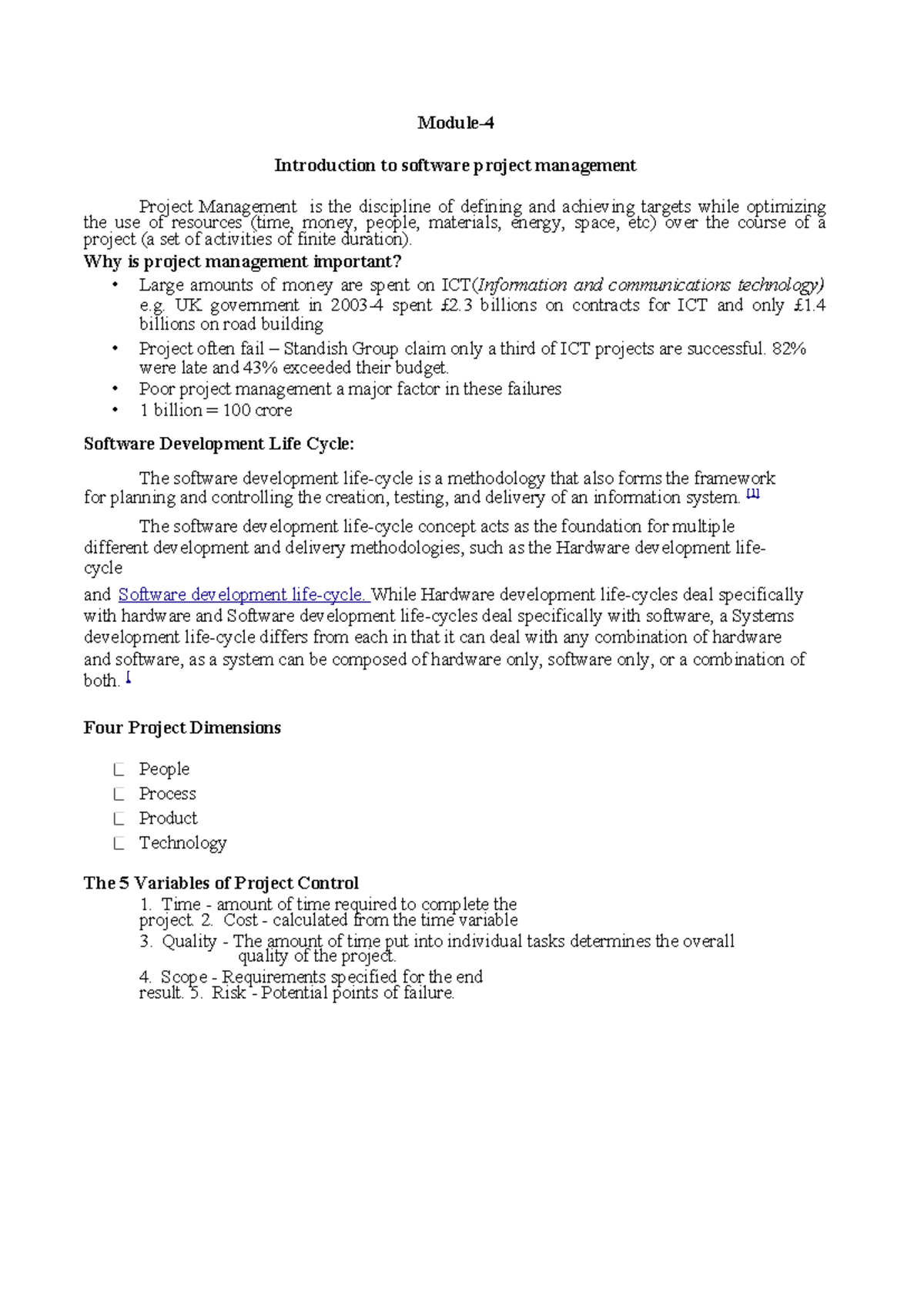 Module-4 word - pro - Module- Introduction to software project management Project Management is ...