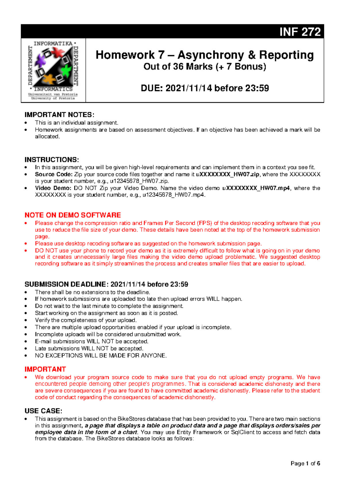 INF272 HW7 Requirements - INF 2 72 Homework 7 – Asynchrony & Reporting Out of 36 Marks (+ 7 ...