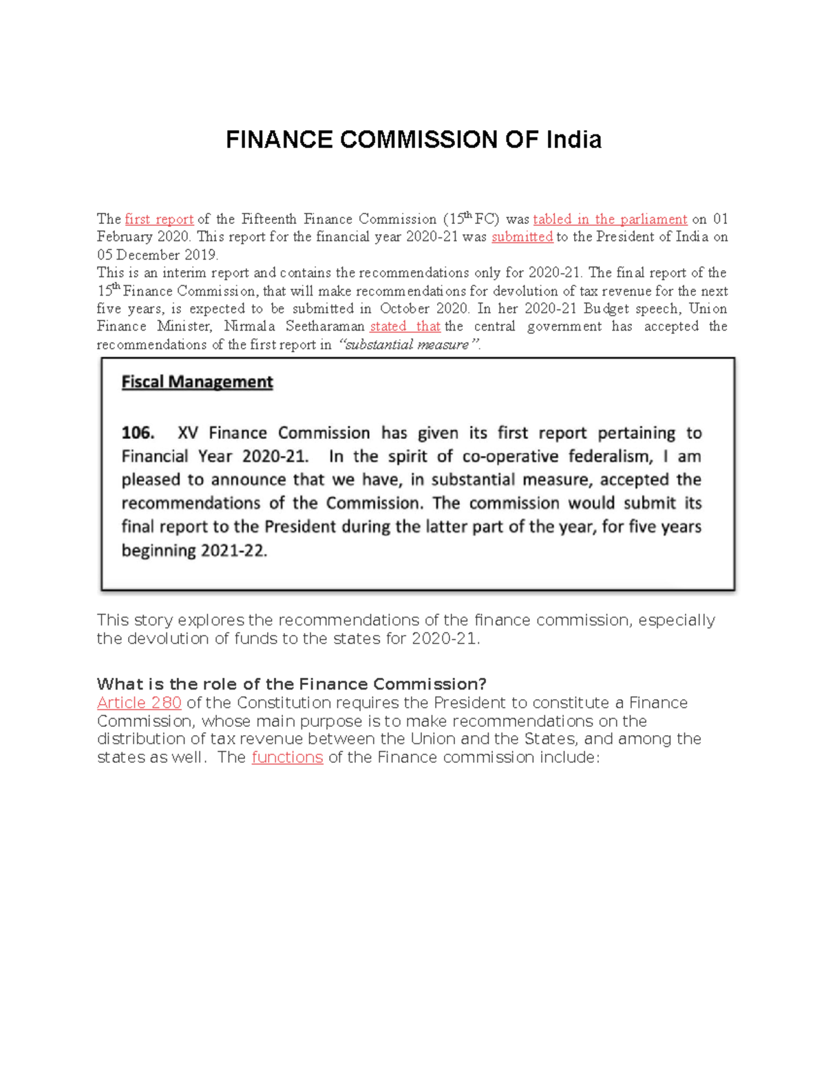 15th Finance Commission OF India - FINANCE COMMISSION OF India The ...