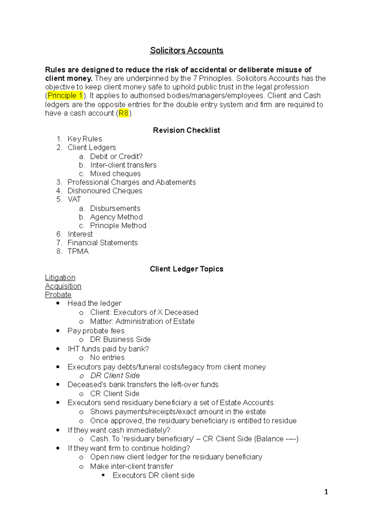 Solicitors' Accounts Revision Notes for exam - Solicitors Accounts ...