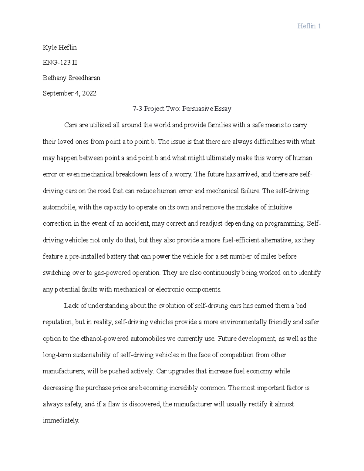 7-3 Project Two Persuasive Essay - Kyle Heflin ENG-123 II Bethany ...