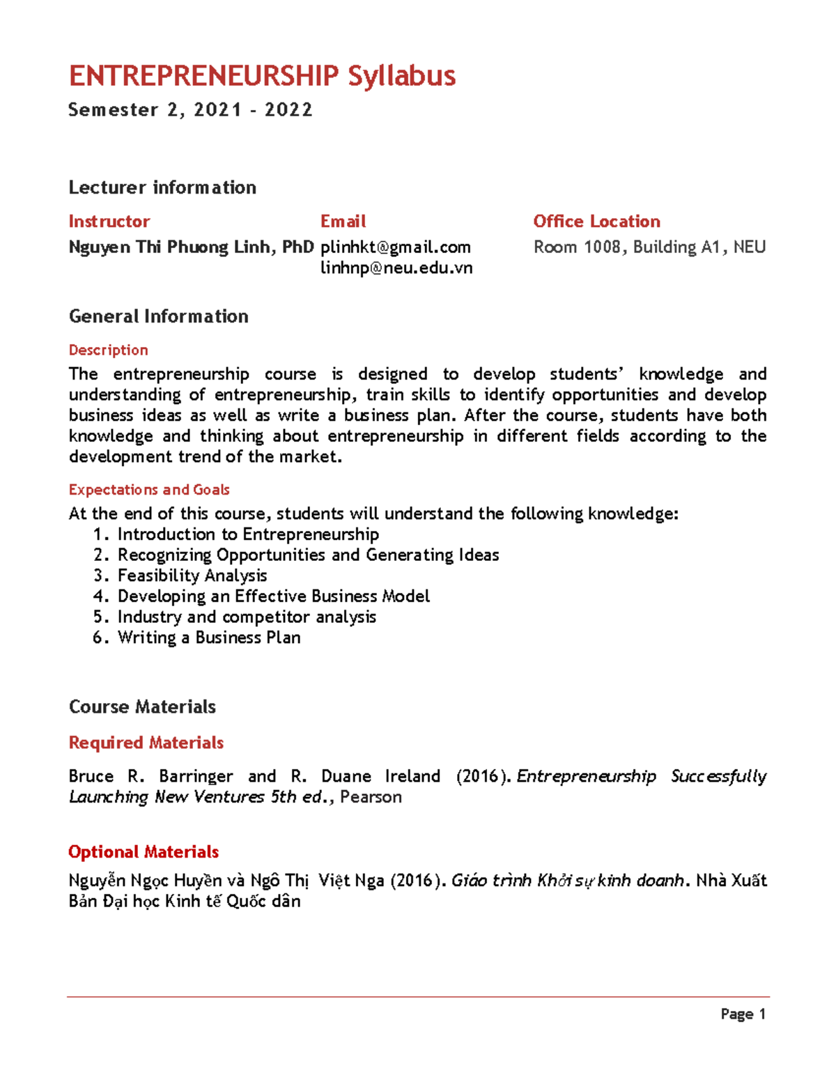 Syllabus - Entrepreneurship - 2021 - ENTREPRENEURSHIP Syllabus Semester ...