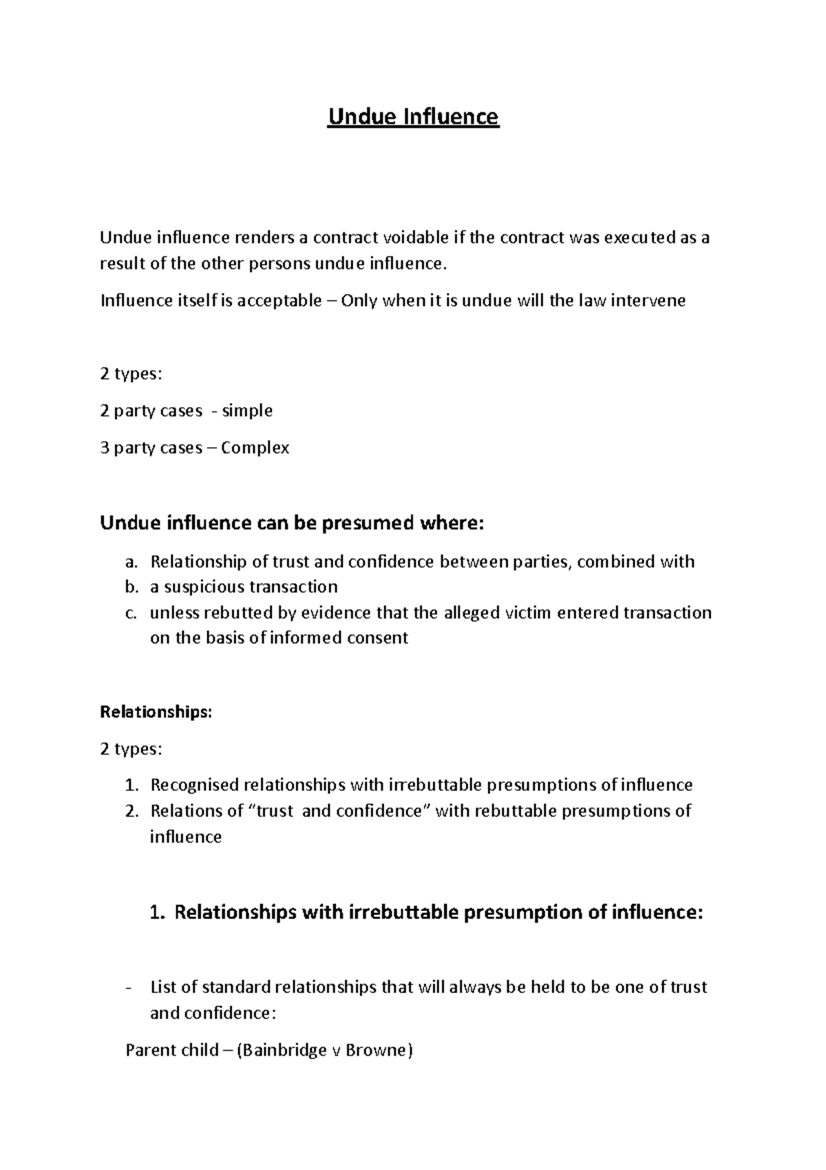 Undue Influence - Undue Influence Undue influence renders a contract ...