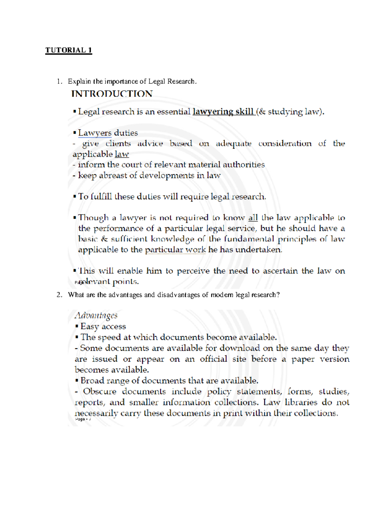 tutorial 1 legal skills - Legal Skills - TUTORIAL 1 Explain the ...