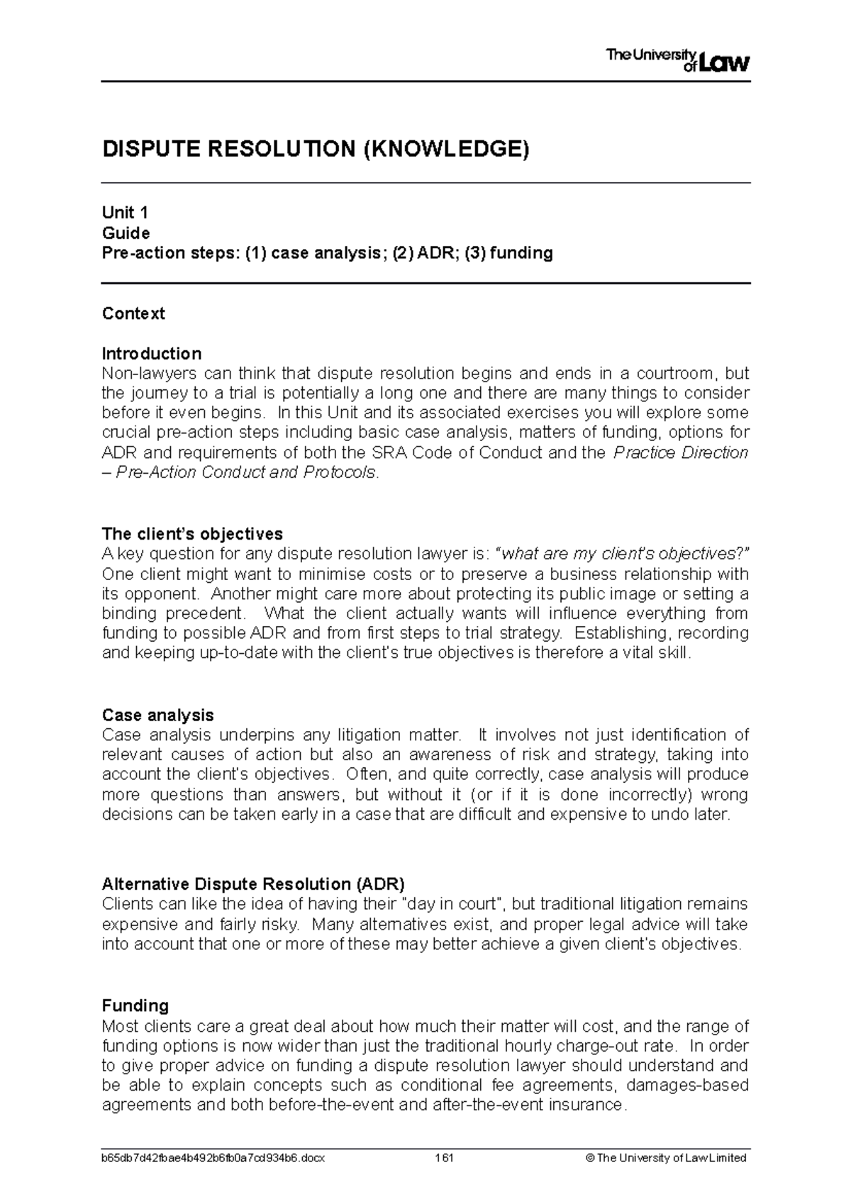 Dispute Resolution: Workshop 1. Student Guide. - DISPUTE RESOLUTION ...