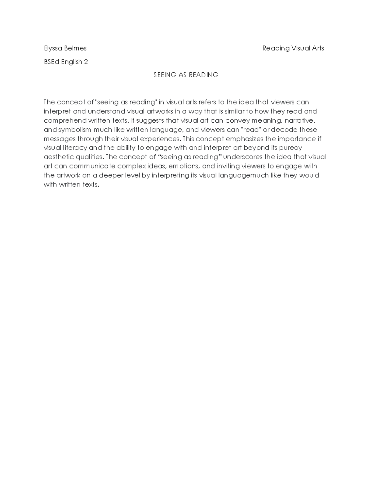 Reading Visual Arts - To enhance more ideas - Elyssa Belmes Reading ...