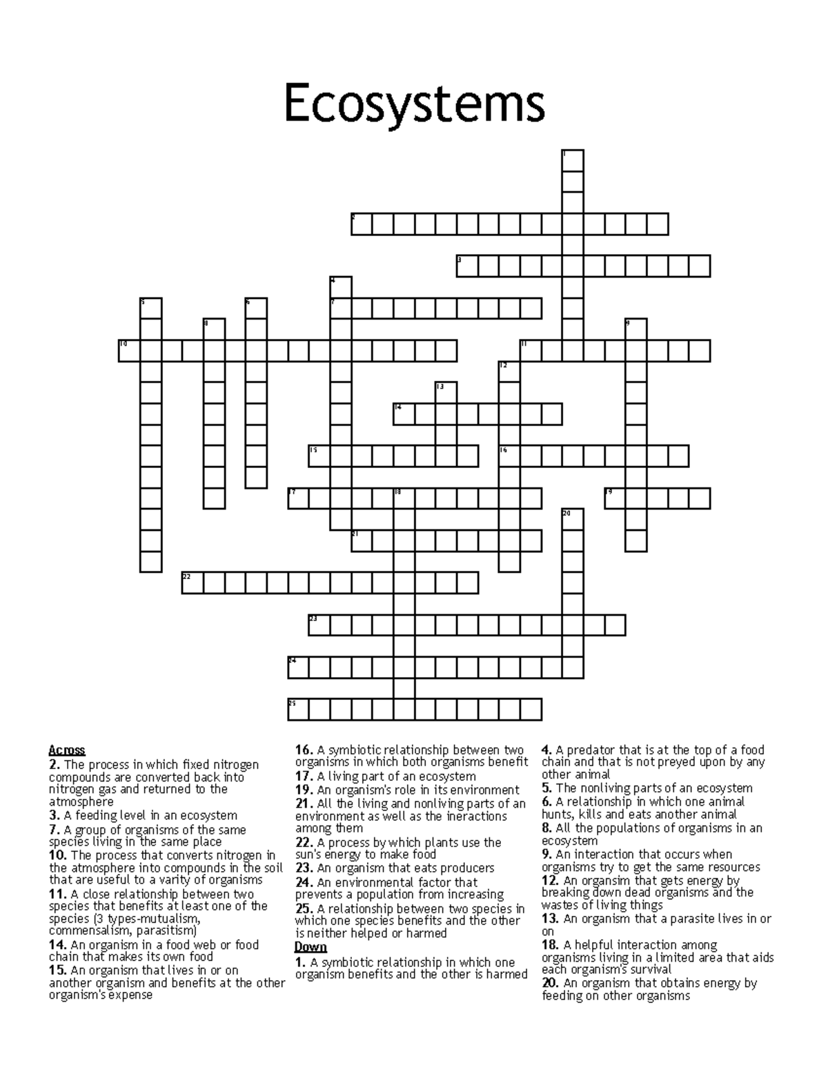 Ecosystems CW - vocab review - Ecosystems 1 2 3 4 5 6 7 8 9 10 11 12 13 ...