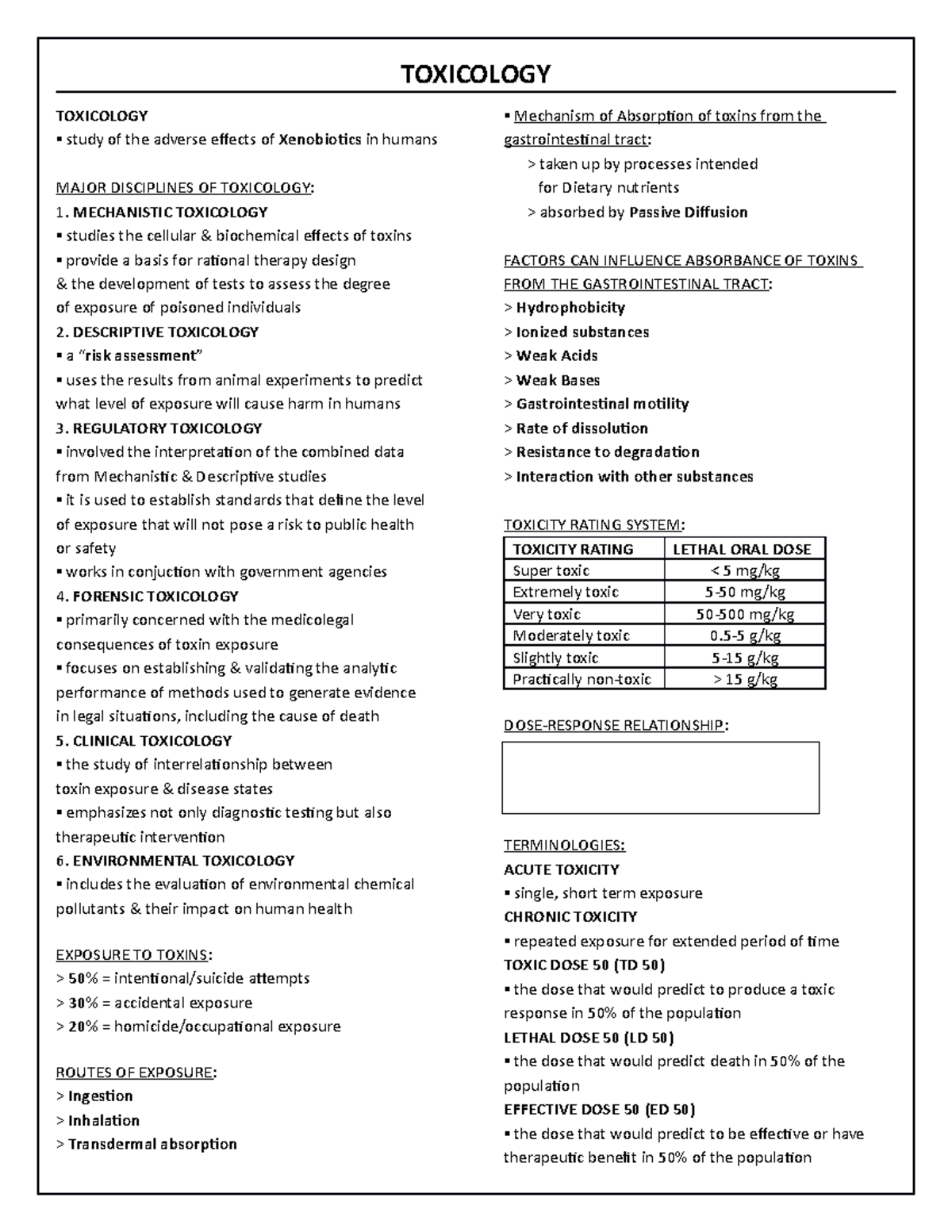 8. Toxicology - Notes taken from the lecture of Mr. Mikhail Valdescona ...