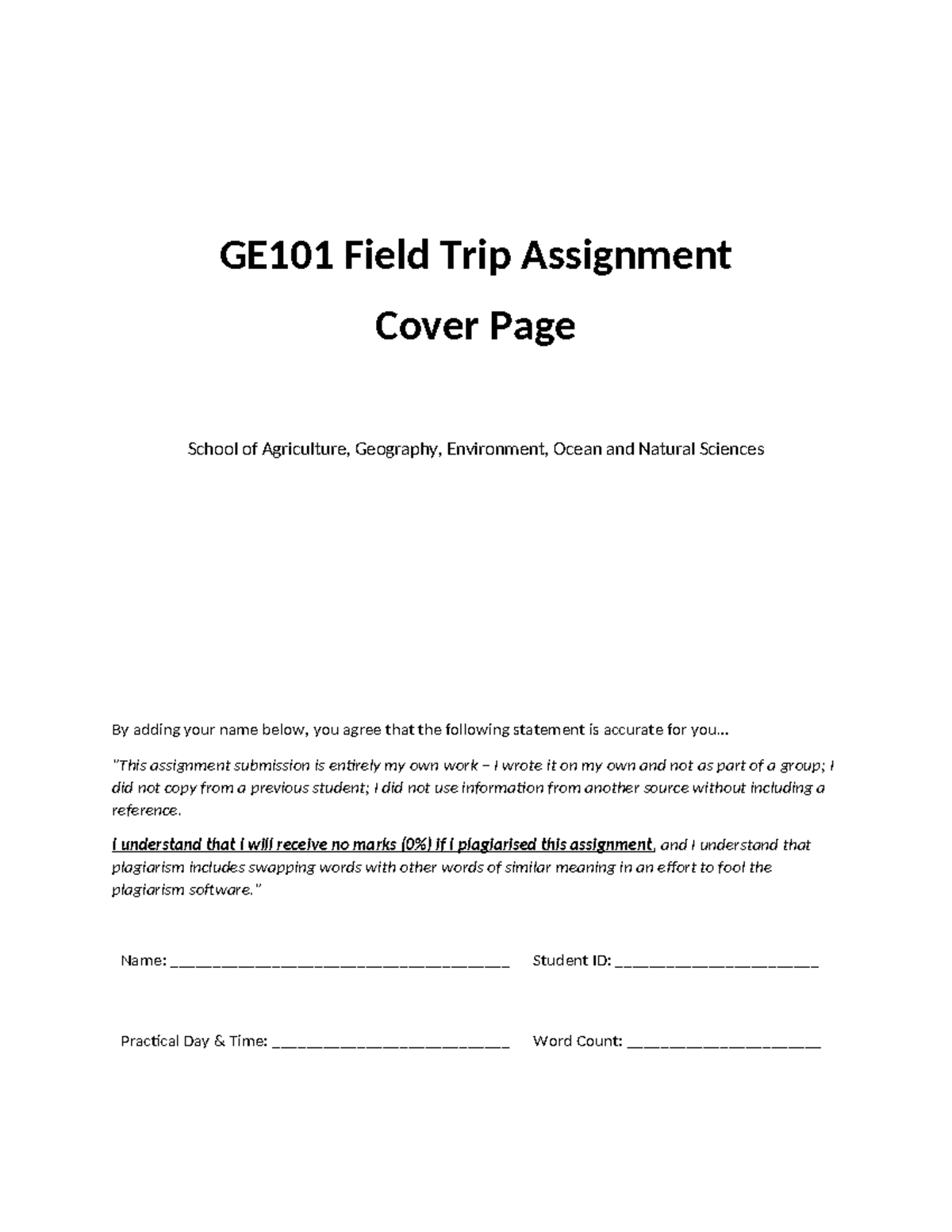 GE101 Field Trip Assignment Cover Page - GE101 Field Trip Assignment ...