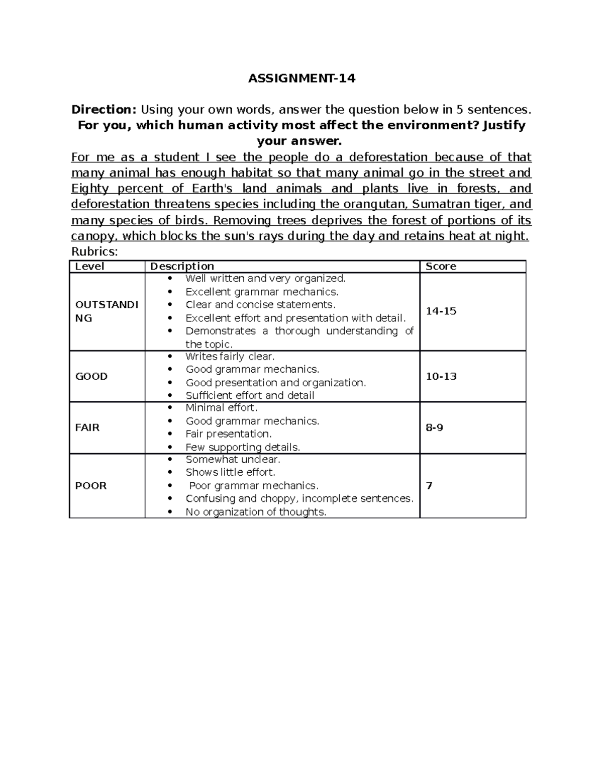 Essay 14 - it will help - ASSIGNMENT- Direction: Using your own words ...