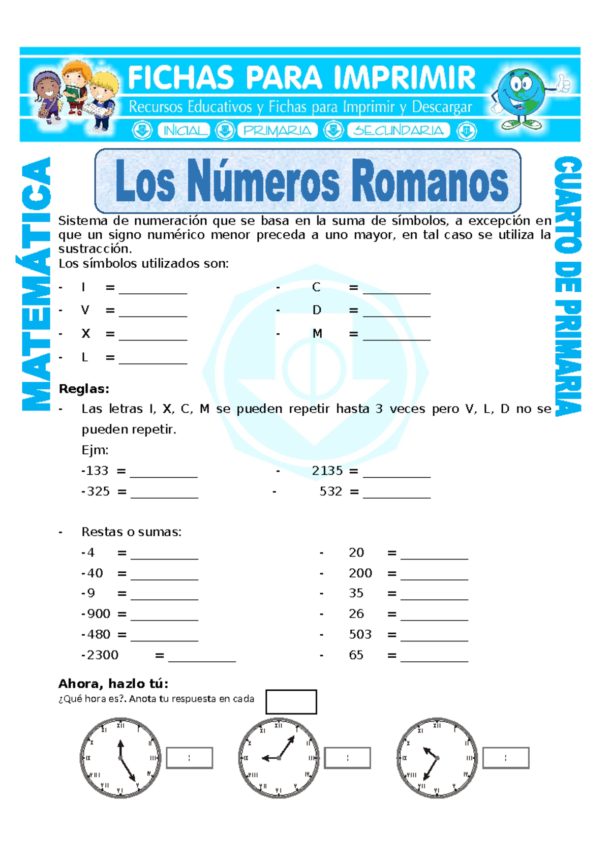 Los Numeros Romanos para Cuarto de Primaria - ####### Sistema de ...