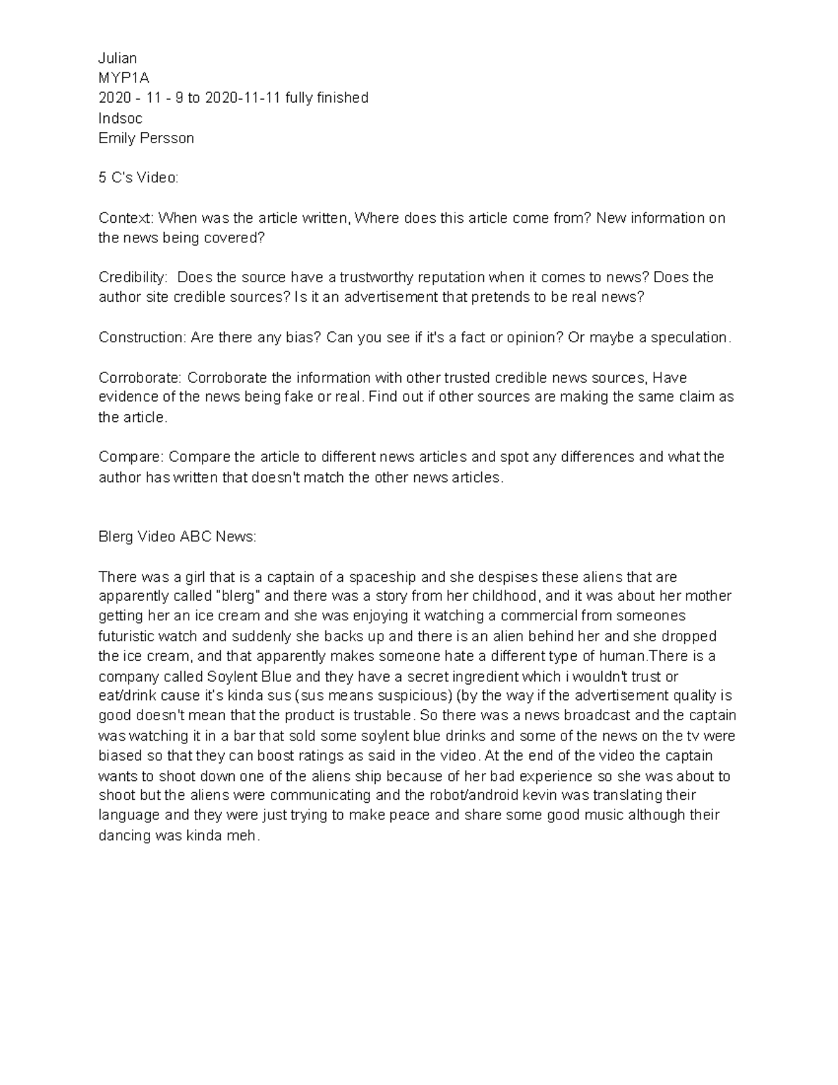 Fake News Homework - Julian MYP1A 2020 - 11 - 9 to 2020-11-11 fully ...