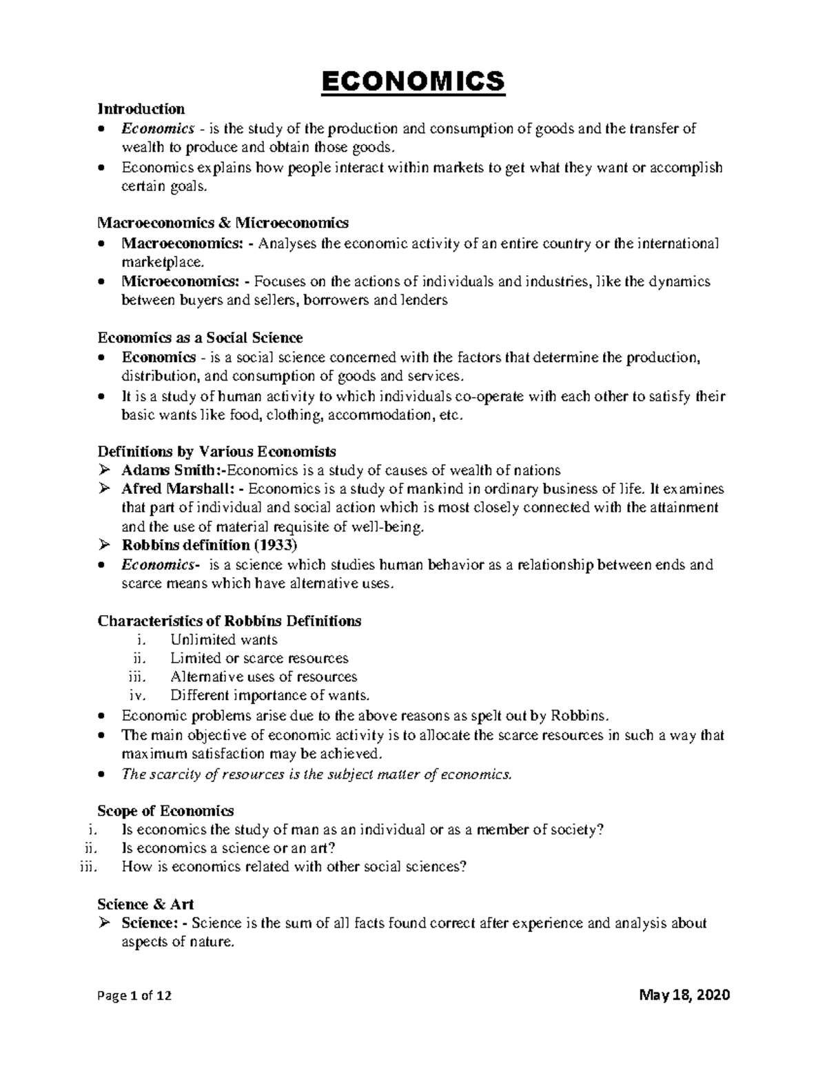 Economics Notes - ECONOMICS Introduction Economics - is the study of ...