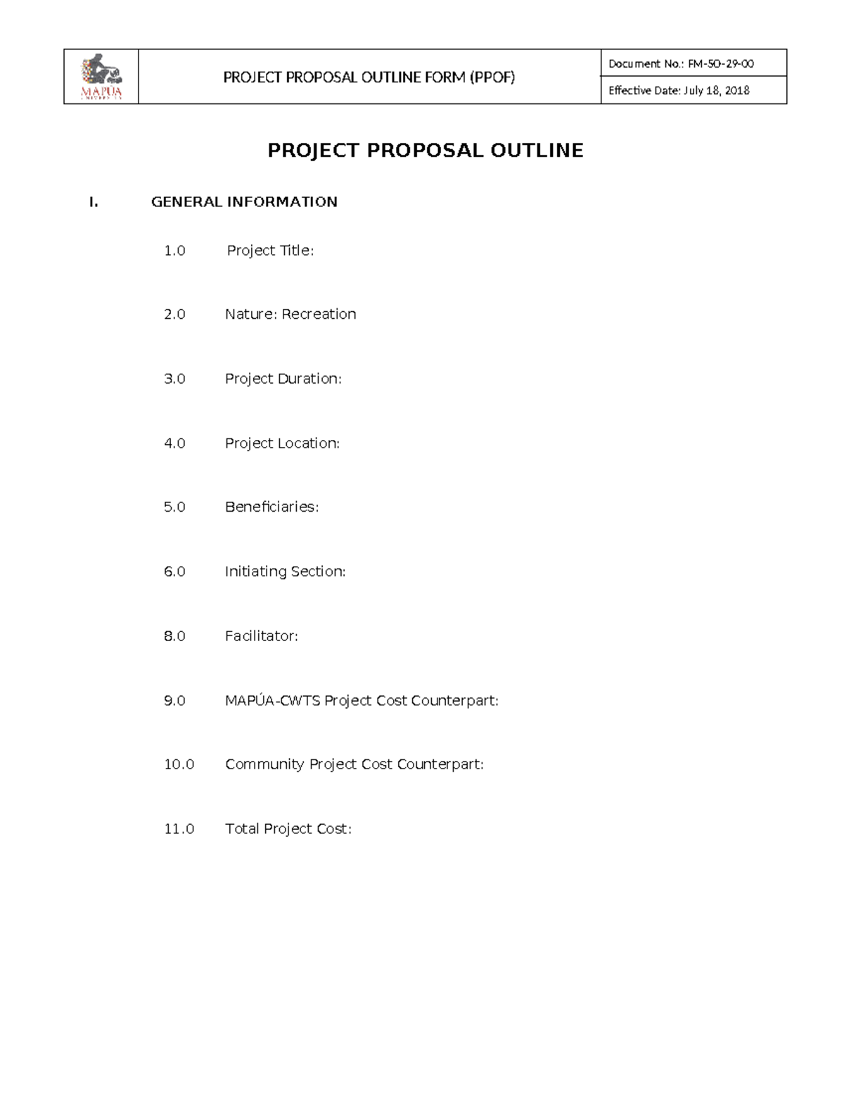 Project Proposal Outline Form - PROJECT PROPOSAL OUTLINE FORM (PPOF ...