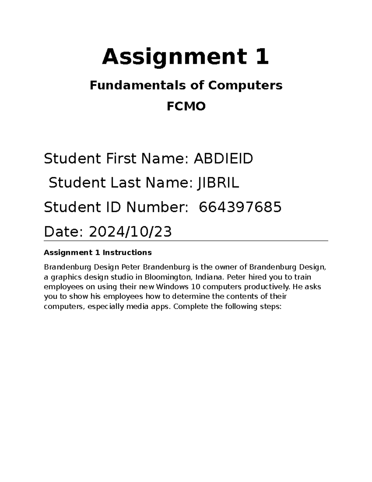 Assignment 1 FCMO - Assignment 1 Fundamentals of Computers FCMO Student ...