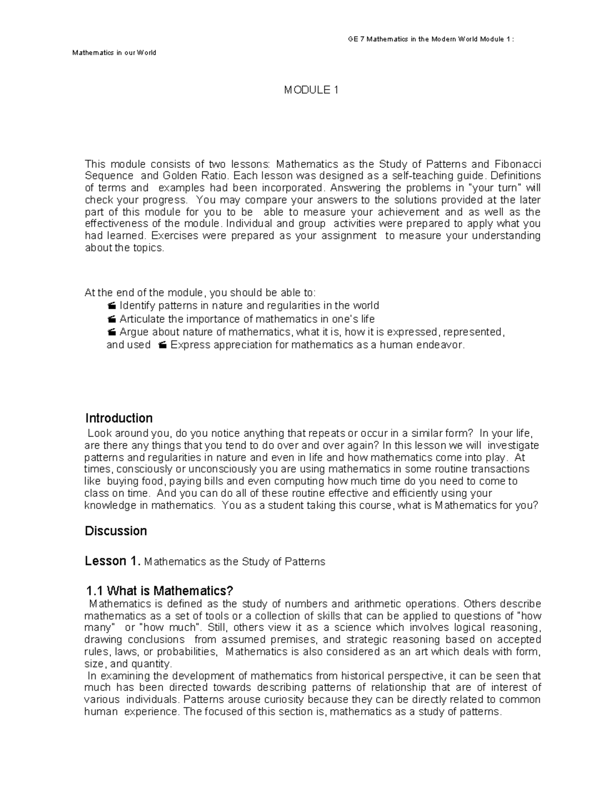 GE7 MMW Chapter 1 - Study Guide in Mathematics in the Modern World FM ...