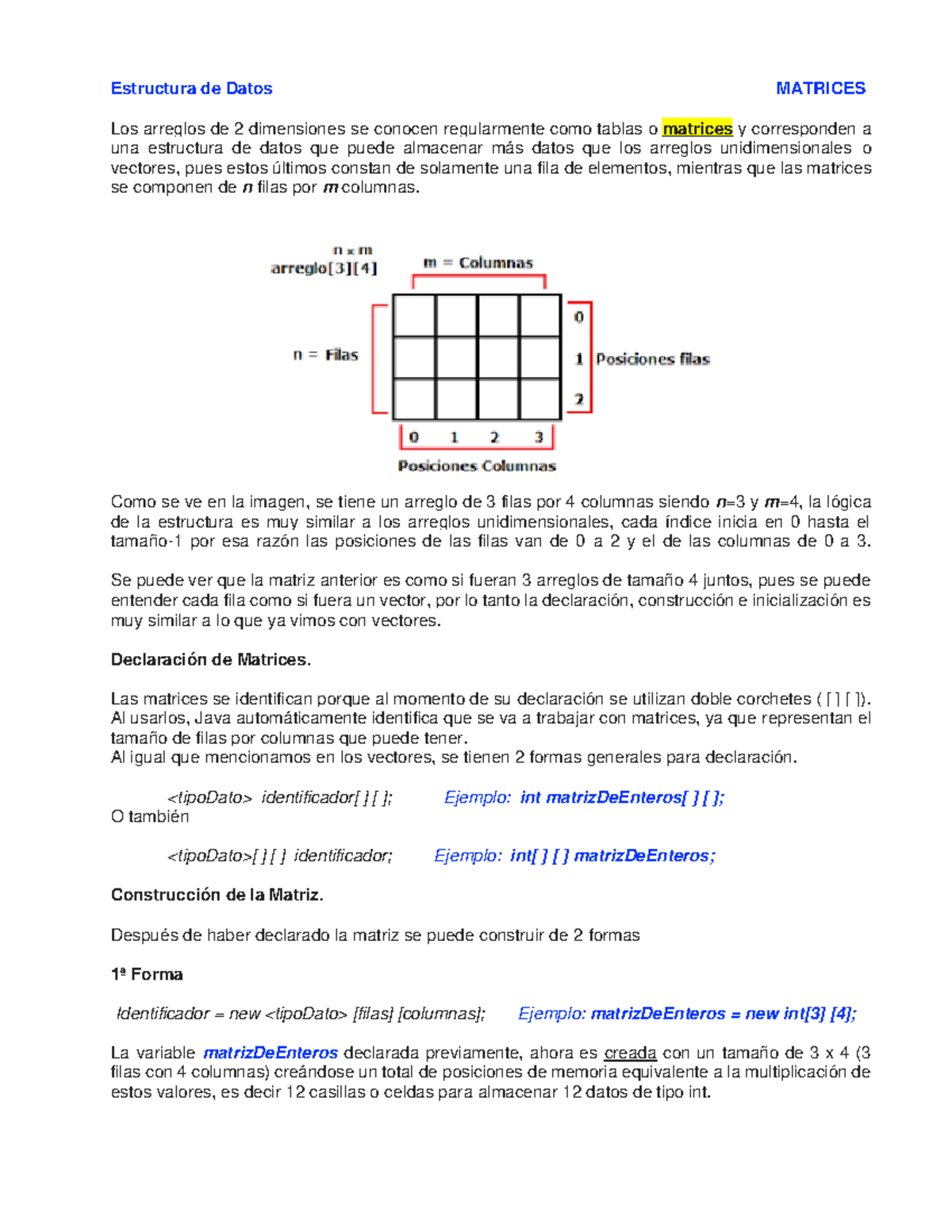 Matrices - Estructura de Datos MATRICES Los arreglos de 2 dimensiones ...