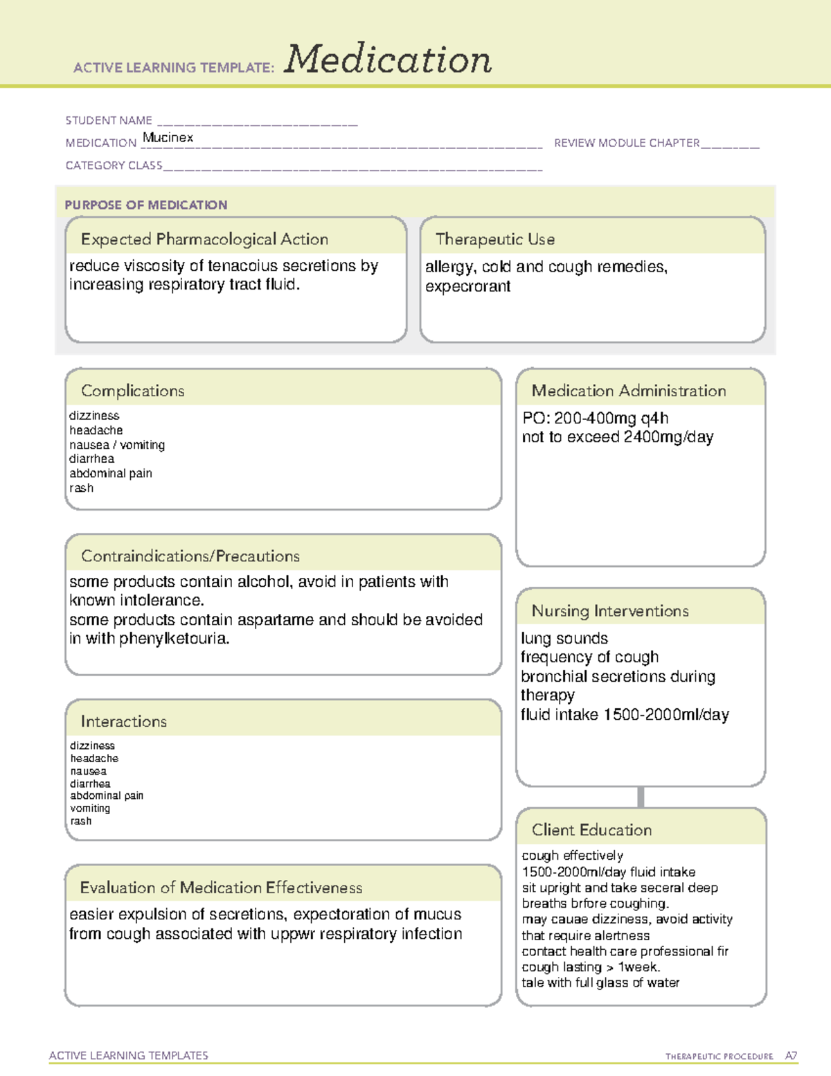ALT medication CARD mucinex - ACTIVE LEARNING TEMPLATES THERAPEUTIC ...