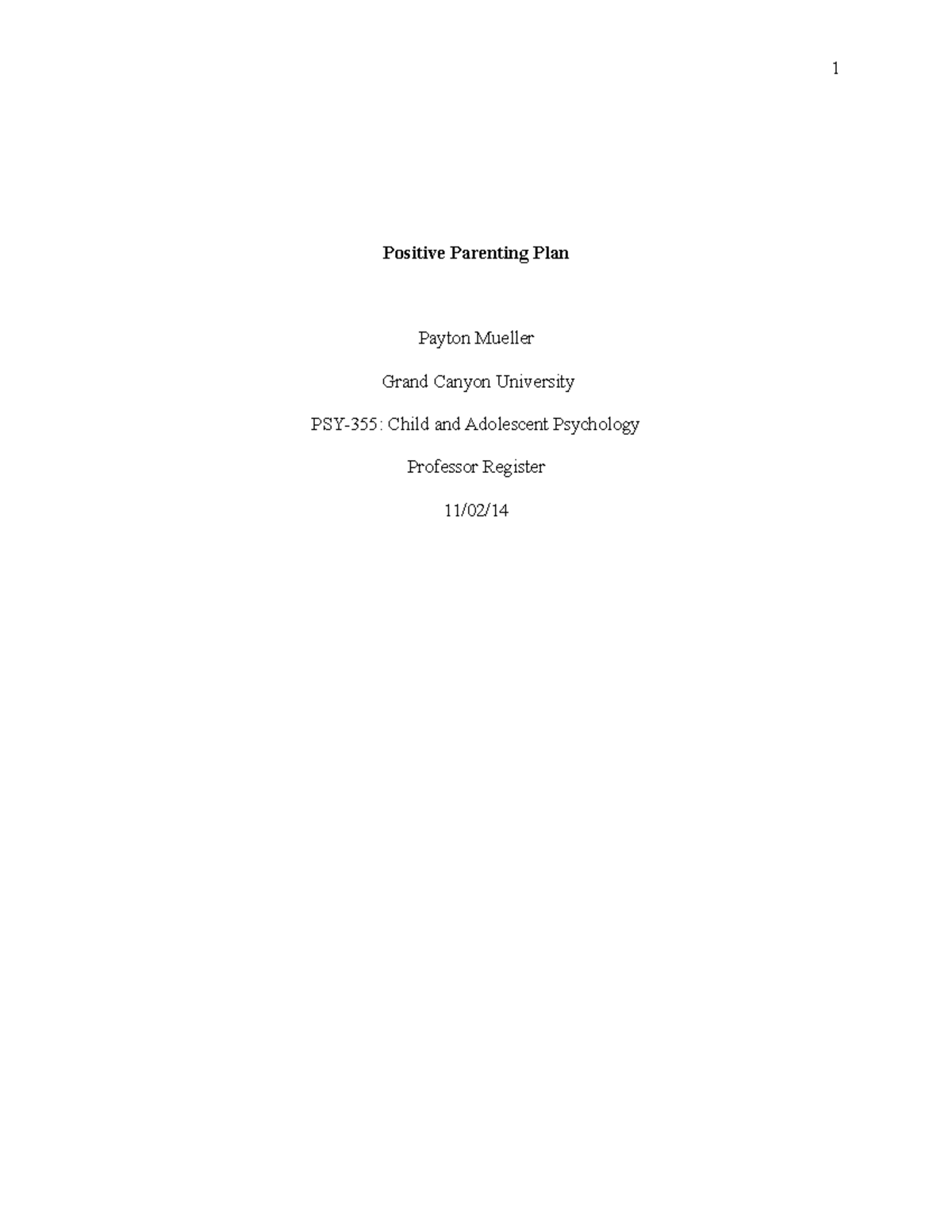 PSY355Positive Parenting Planclasswork assignment for class and what ...