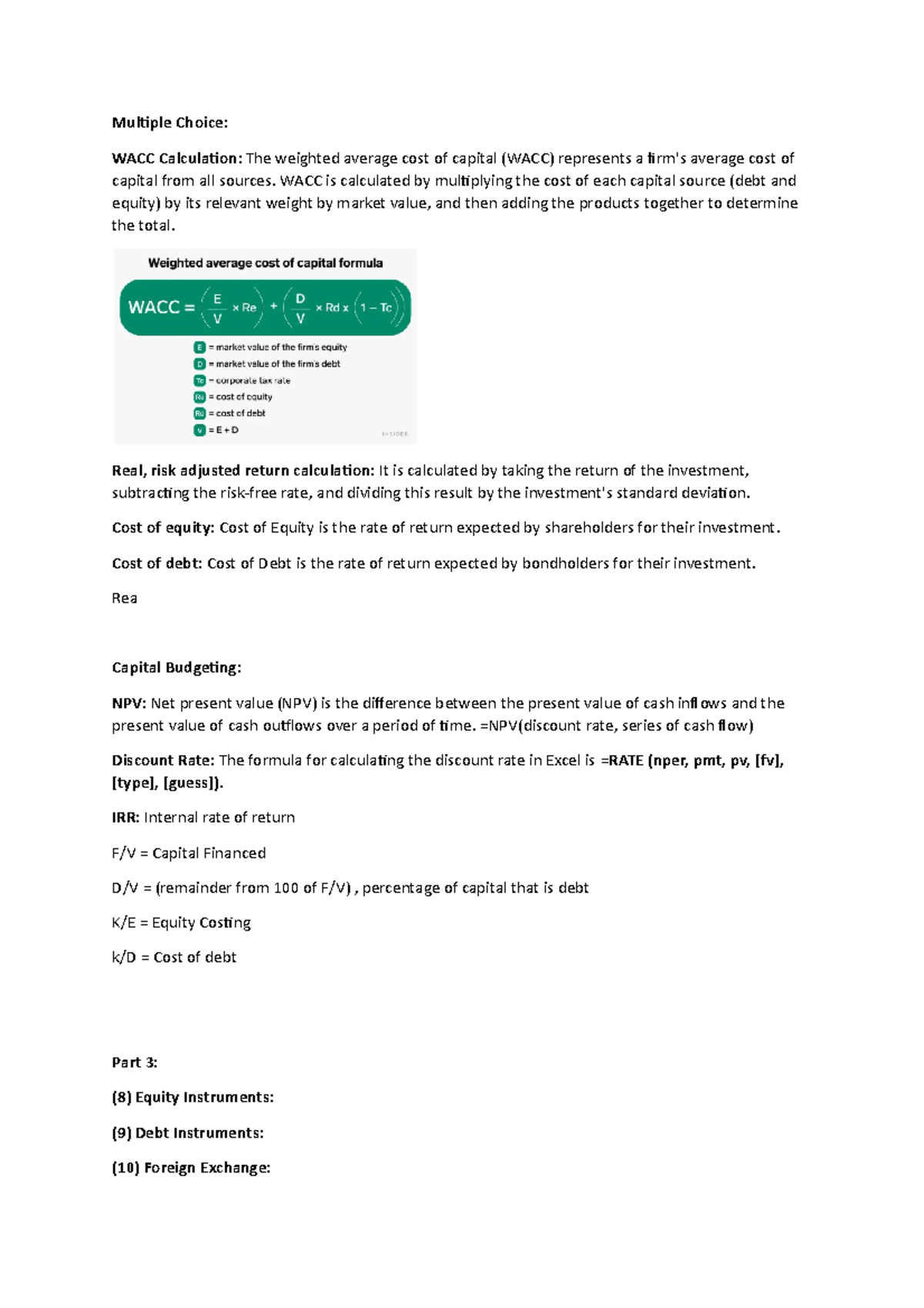 Financeexam - FINANCE EXAM NOTES YOU FROM LAST YEAR FIRST YEAR SUBJECT ...