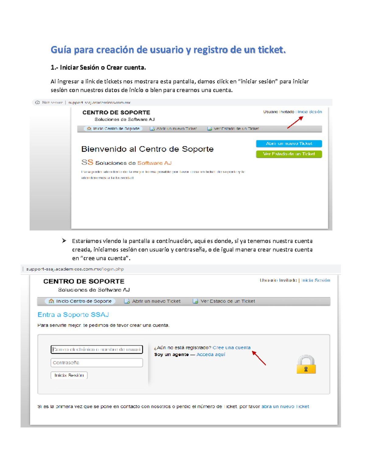Guía para registrar un ticket - Guía para creación de usuario y ...