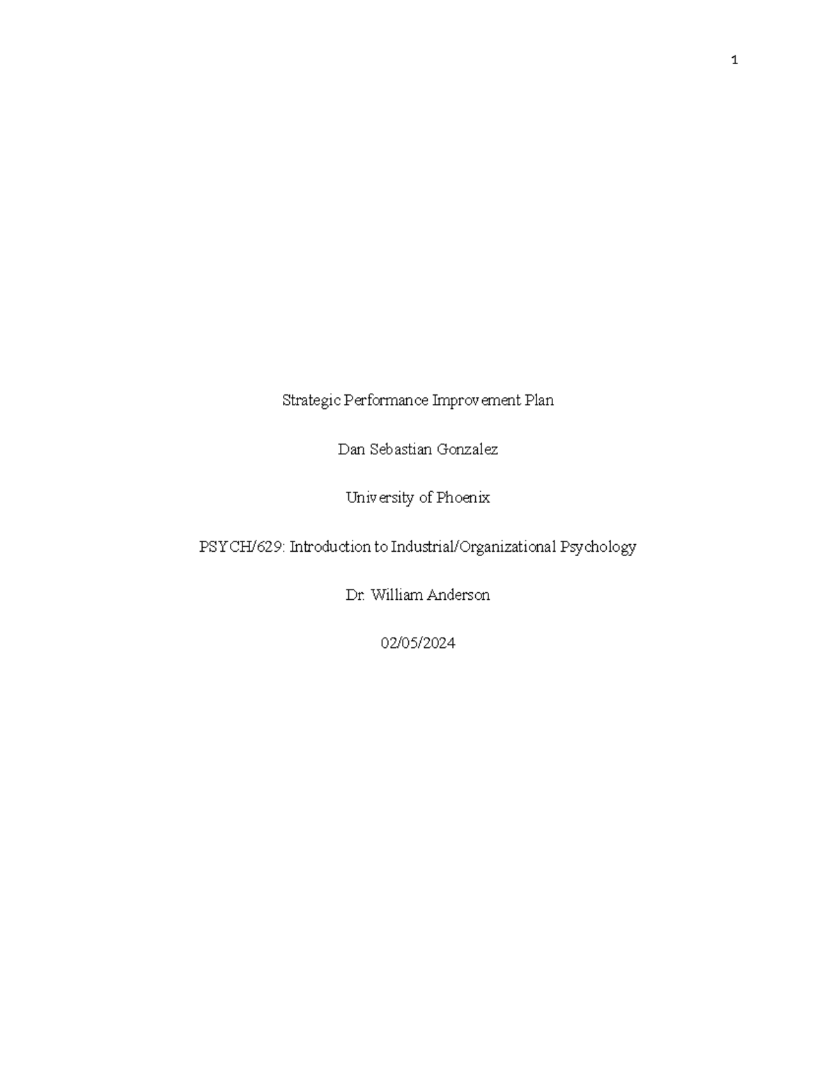 Strategic Performance Improvement Plan - William Anderson 02/05 ...