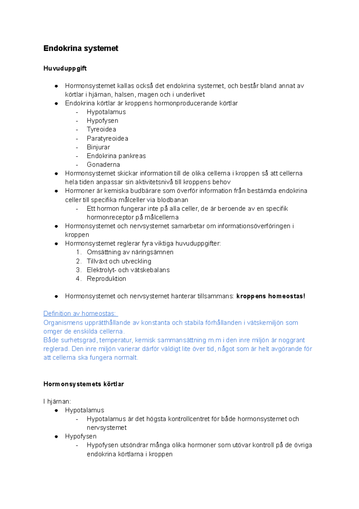 Endokrina systemet - Föreläsningsanteckning - Endokrina systemet ...