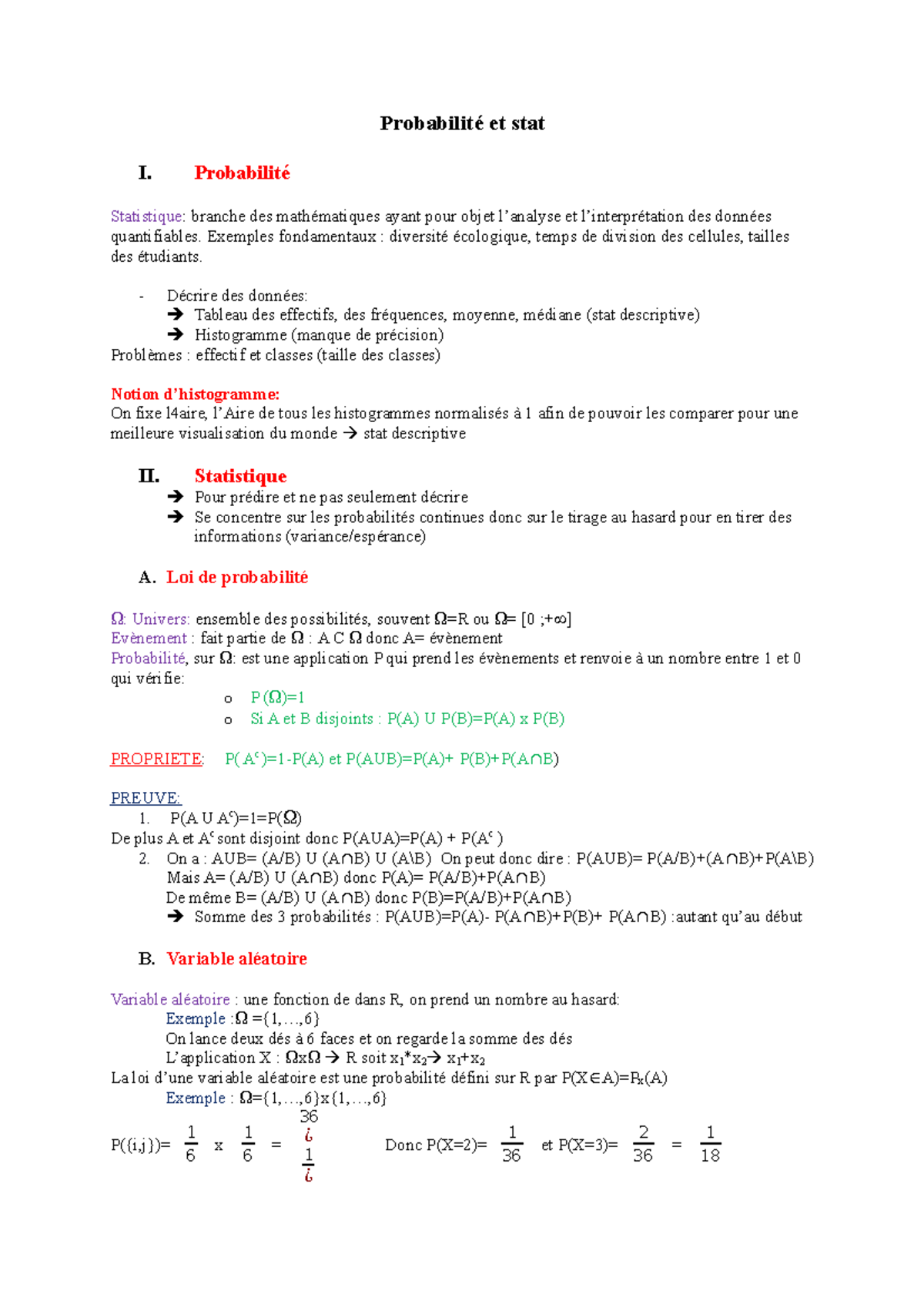 Probabilité et stat - Notes de cours 1-4 - Probabilité et stat I ...