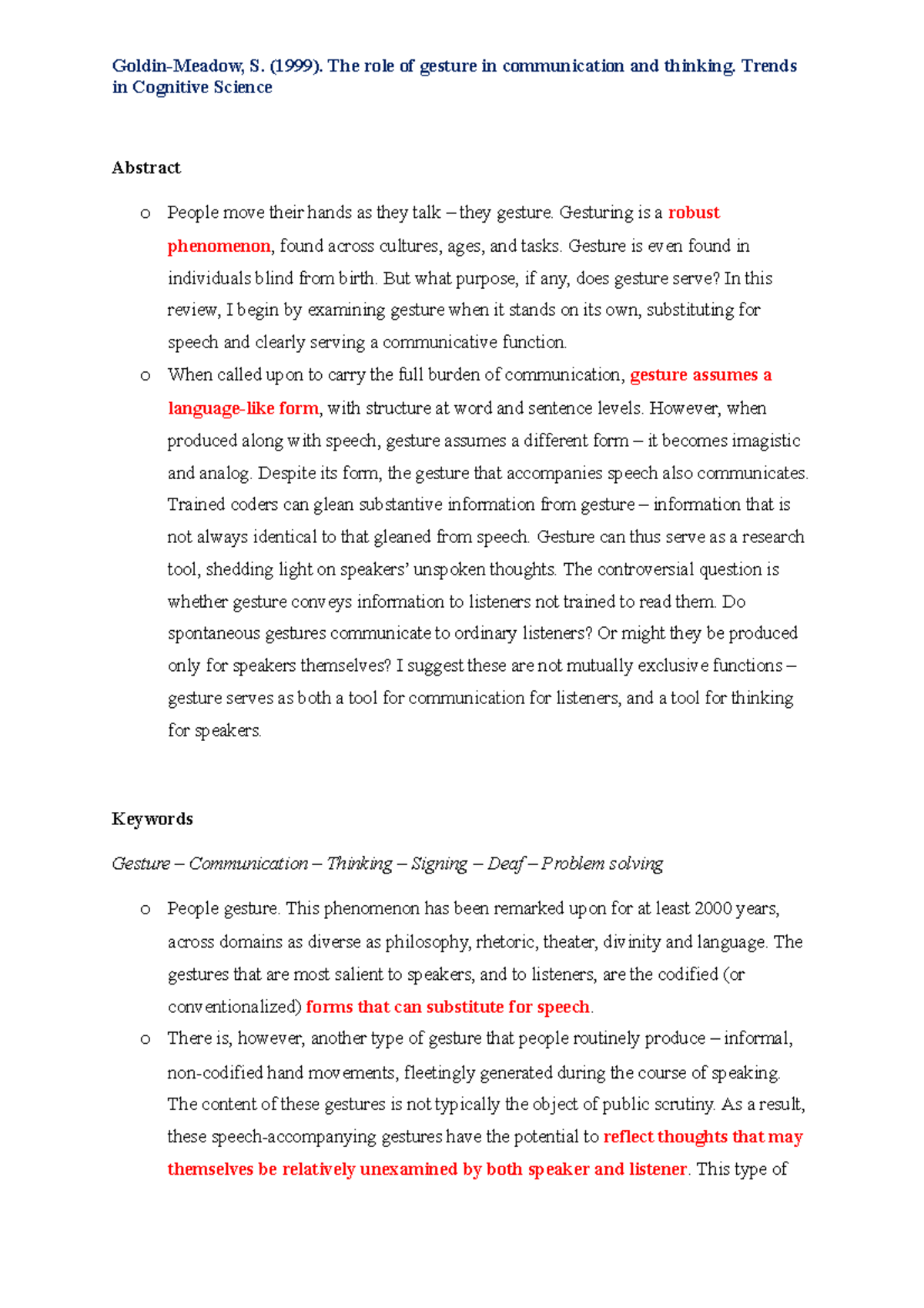 Goldin-Meadow, S. (1999). The role of gesture in communication and ...
