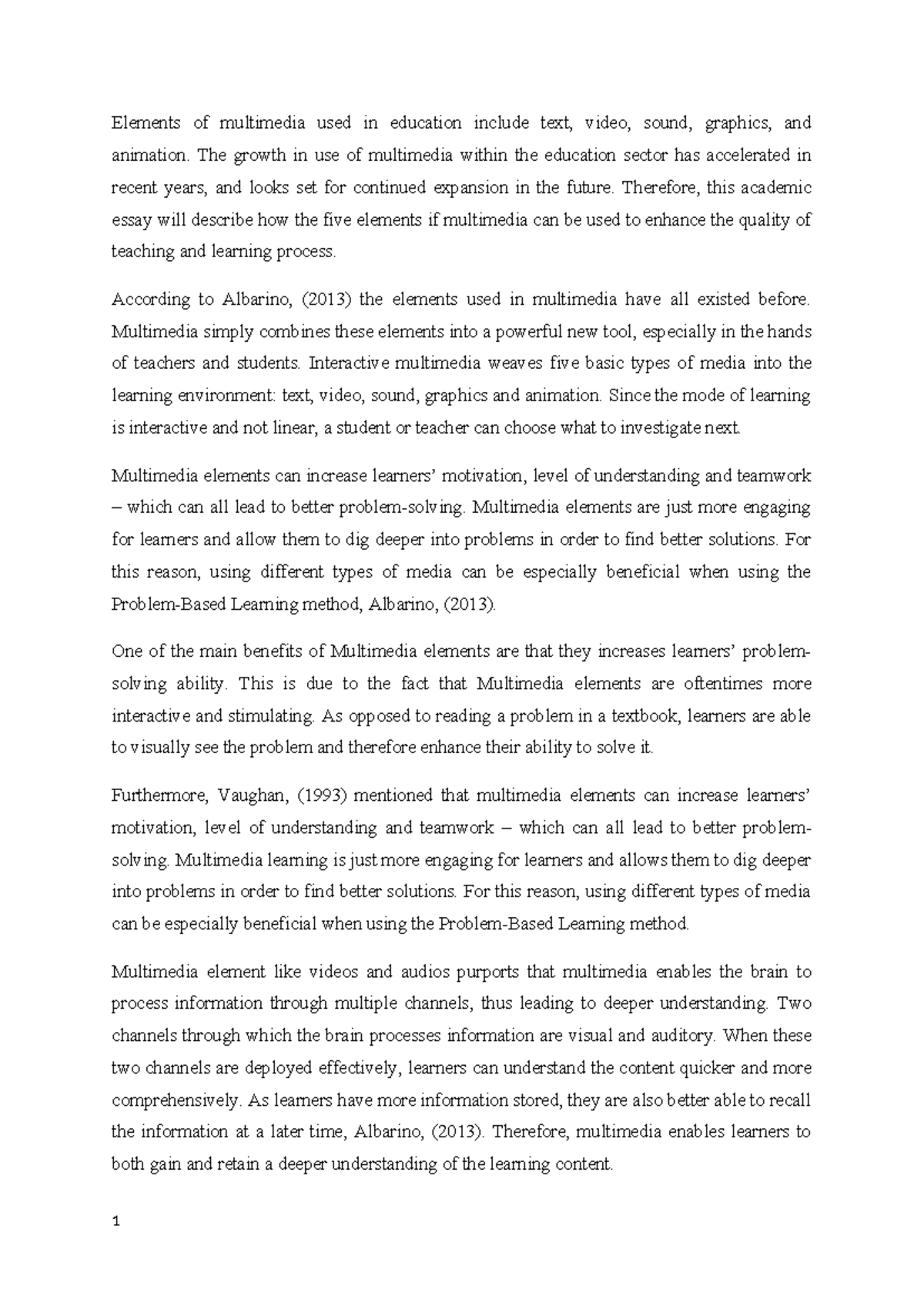 ICT ass 2 - ICT under philosophy education to enhance digital awareness - Elements of multimedia ...