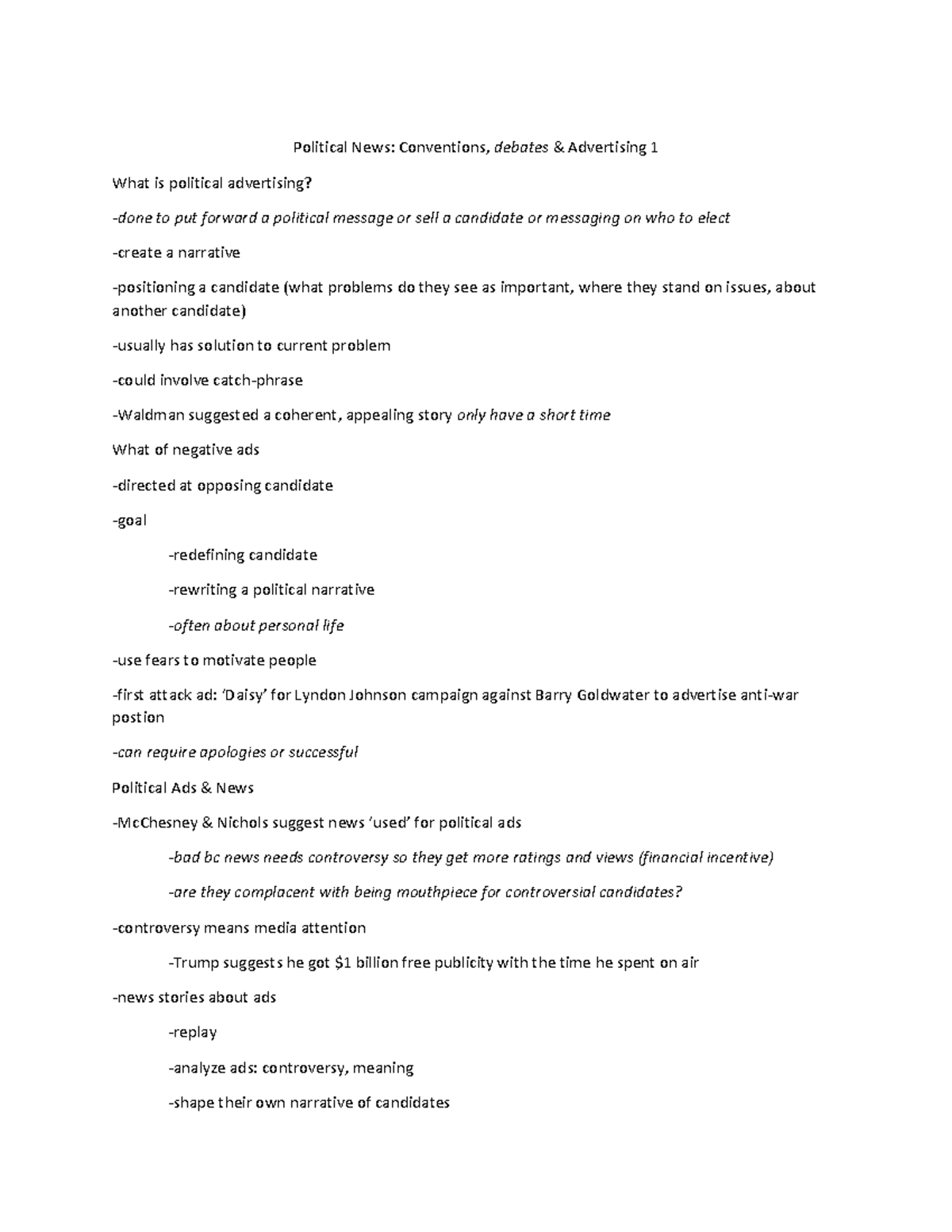 Week 3 - lecture notes - Political News: Conventions, debates ...