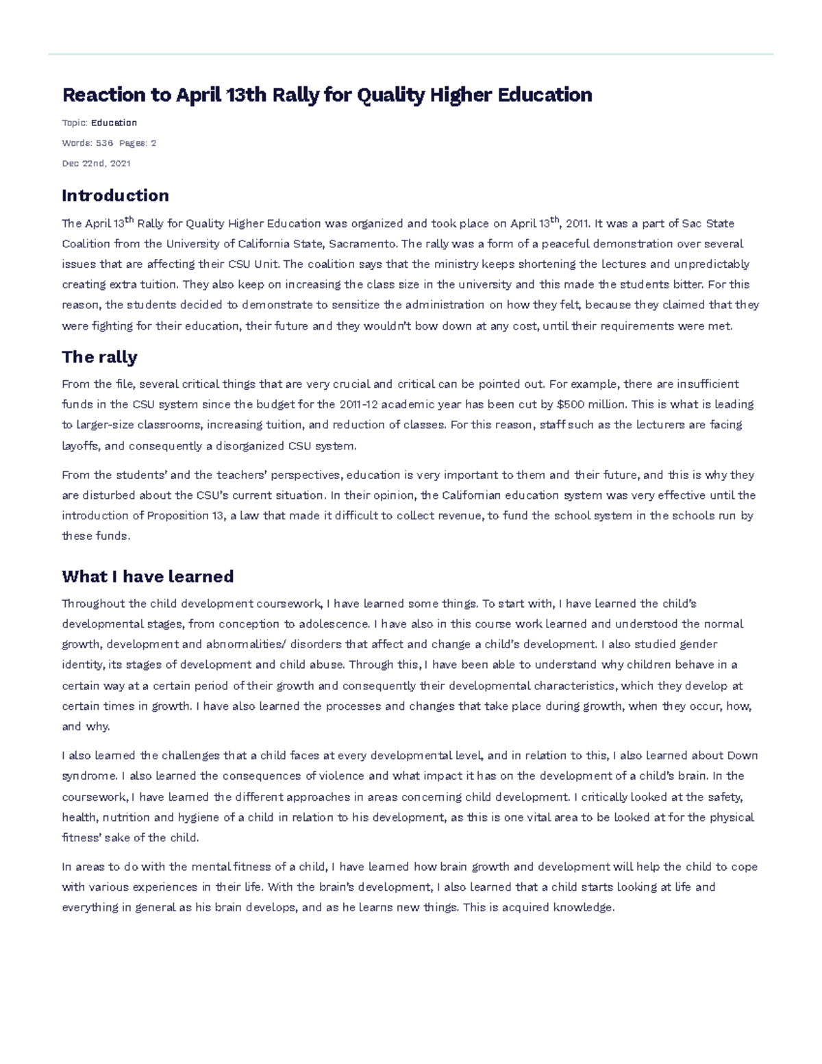 Reaction to April 13th Rally for Quality Higher Education Free Essay ...